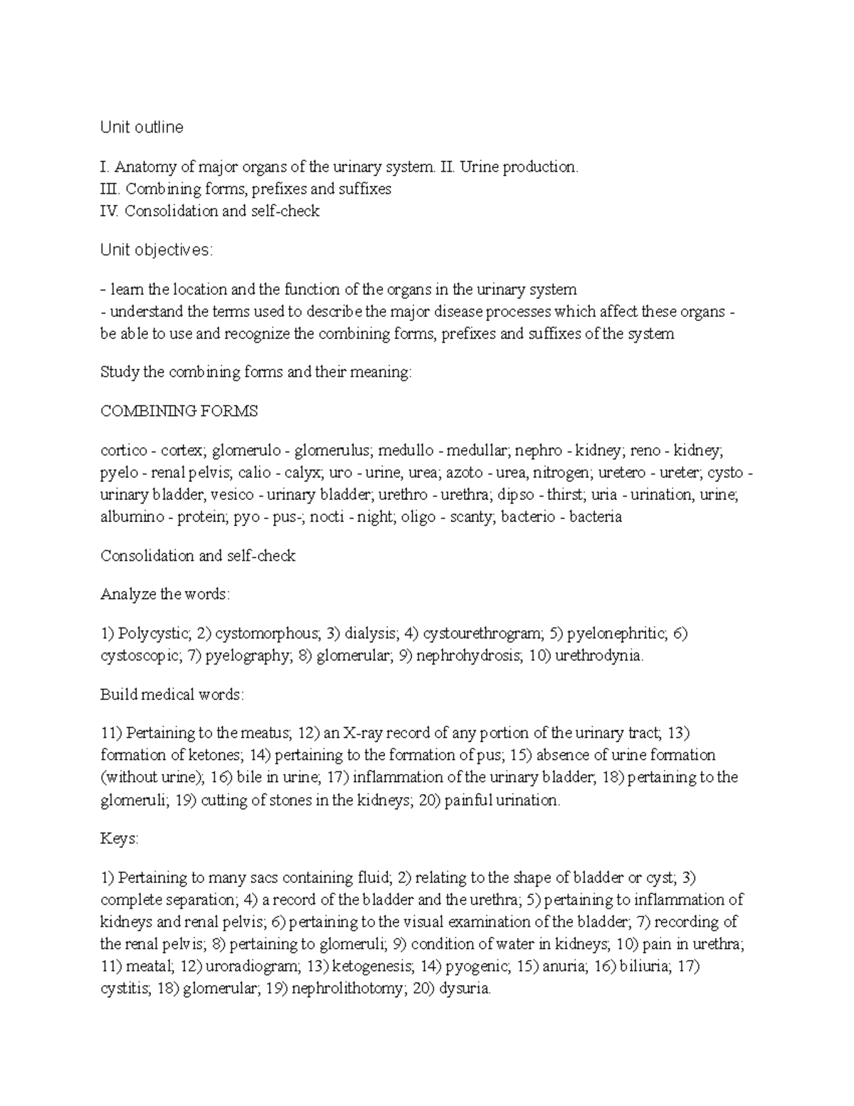 Medical terminology 12 - Unit outline I. Anatomy of major organs of the ...