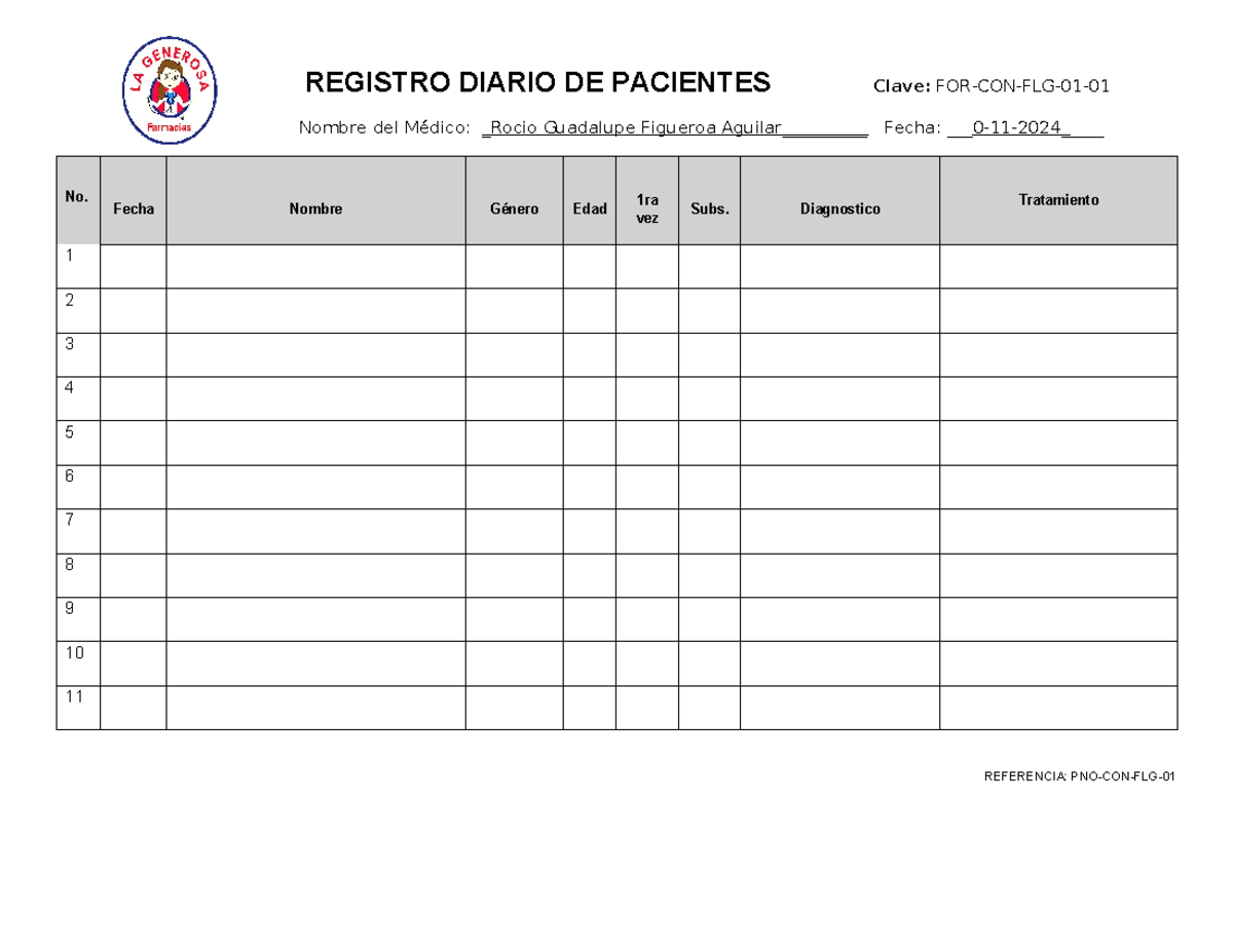 Hoja de registro diario de pacientes - Registro contable - REGISTRO ...