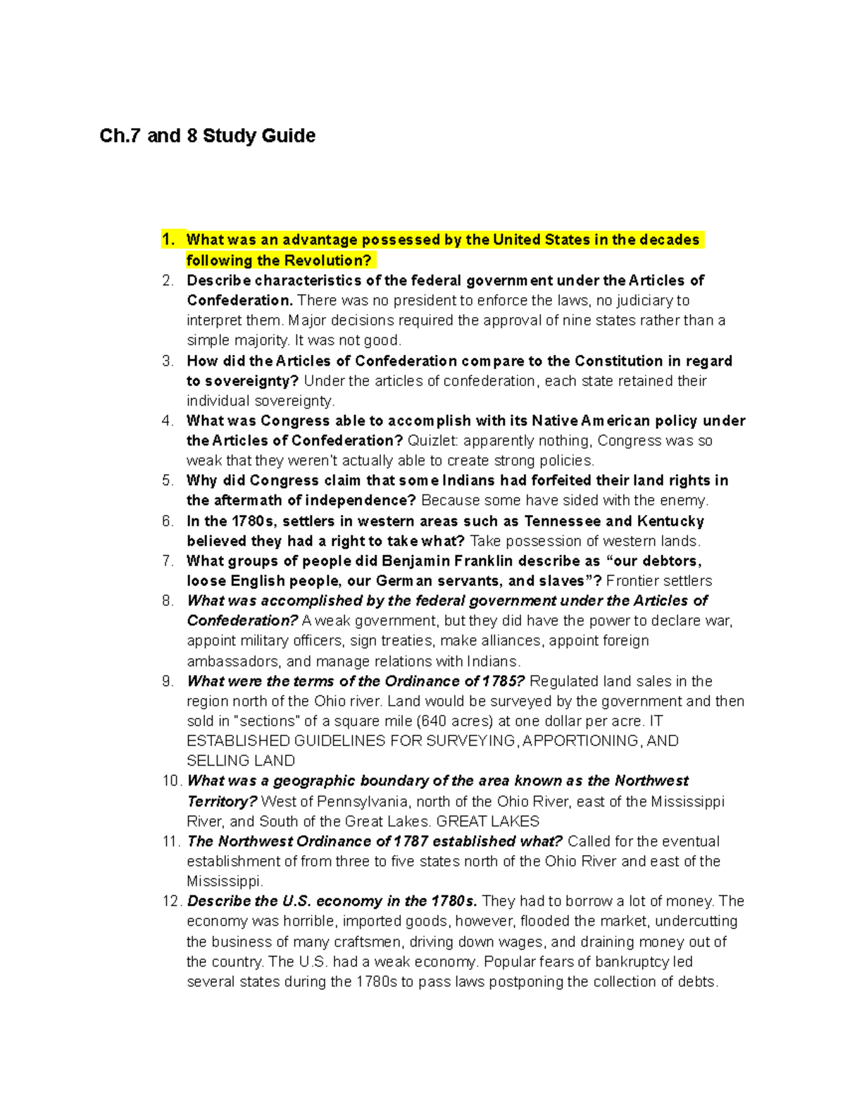 Ch.7 and 8 study guide - Ch and 8 Study Guide 1. What was an advantage ...