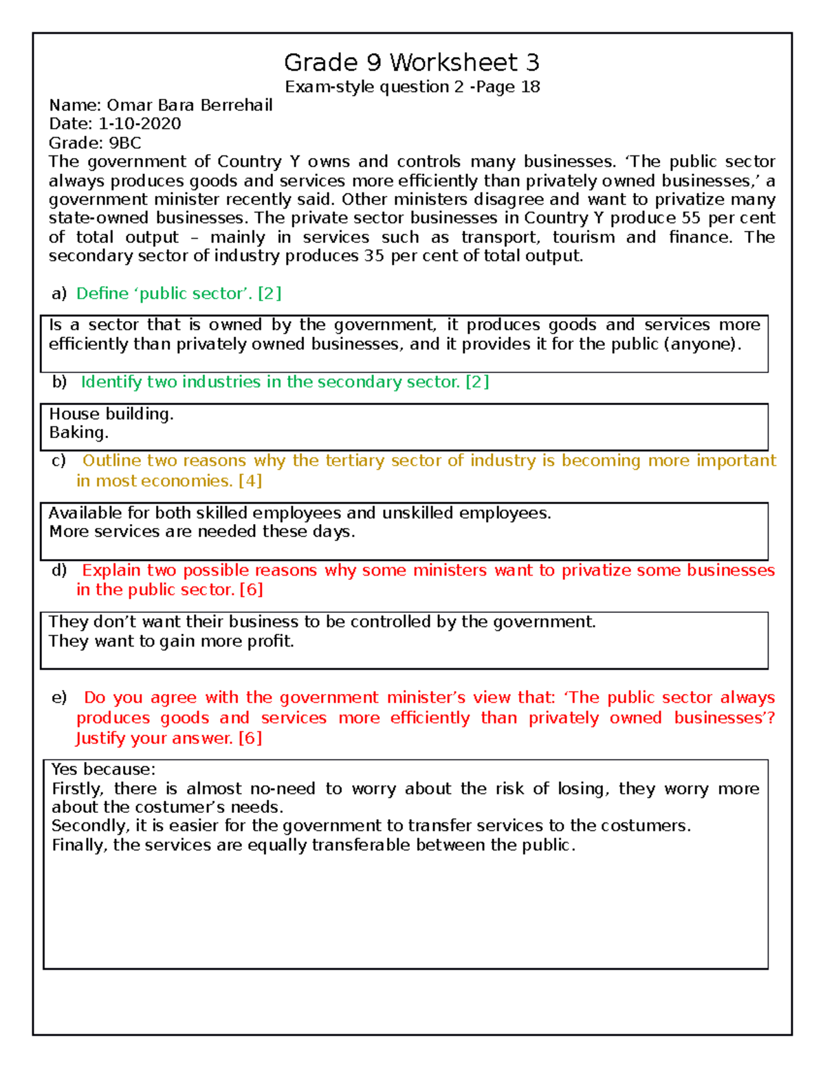 Worksheet 3 - Exam Style Questions 2 Page 18 copy - Grade 9 Worksheet 3 ...