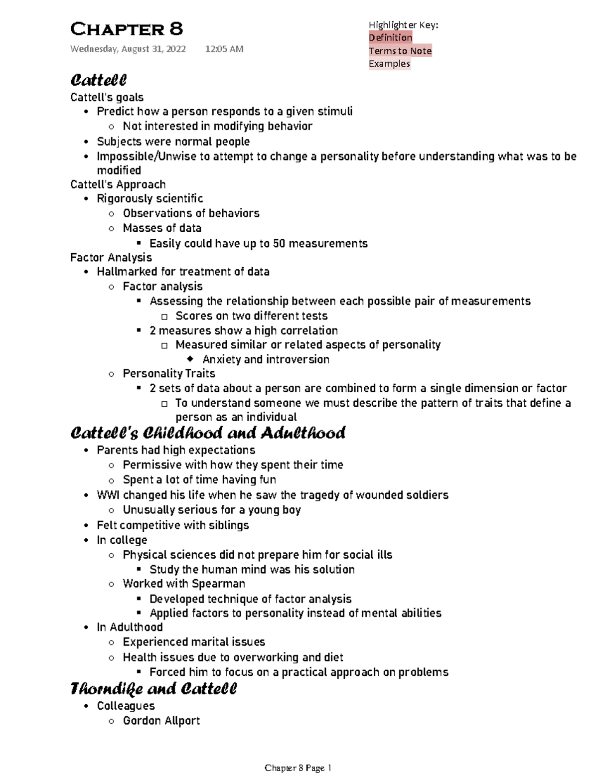 Chapter 8 notes - Highlighter Key: Definition Terms to Note Examples ...