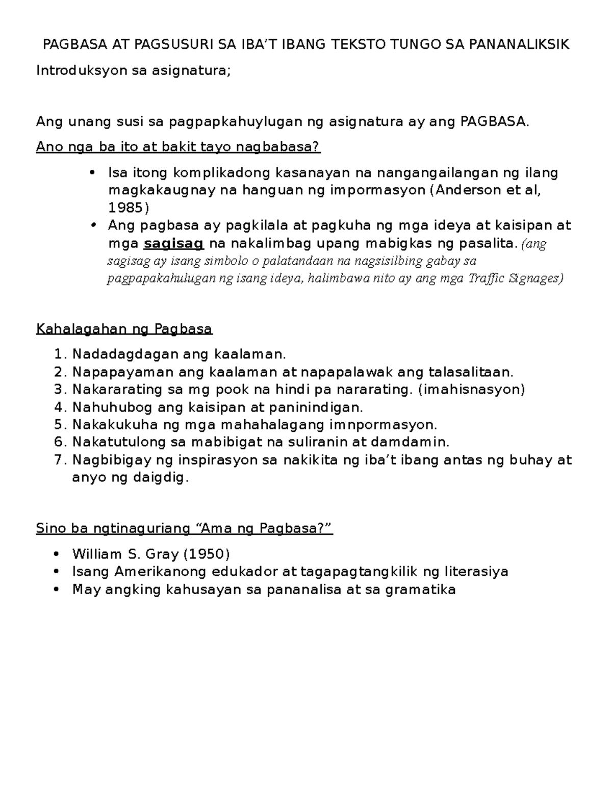 Pagbasa AT Pagsusuri SA IBA - PAGBASA AT PAGSUSURI SA IBA’T IBANG ...