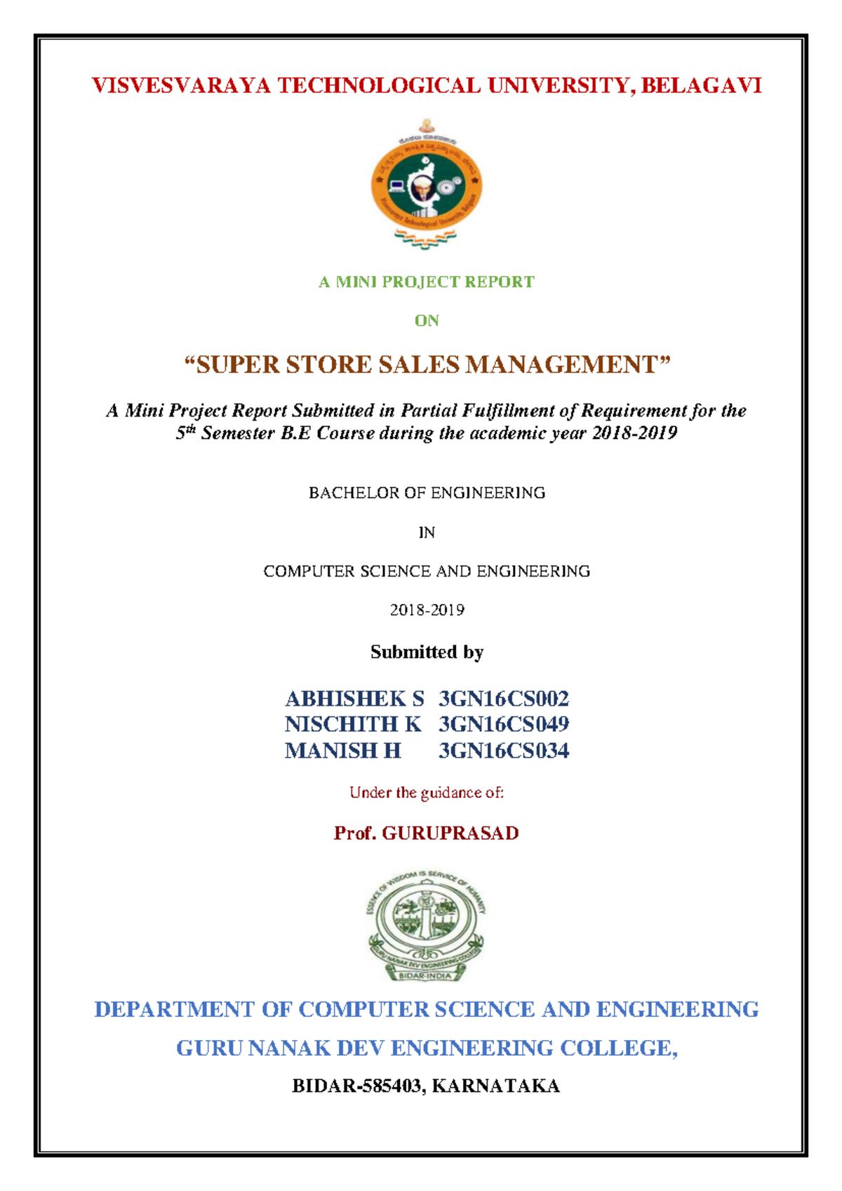 Superstore Project Report - VISVESVARAYA TECHNOLOGICAL UNIVERSITY ...