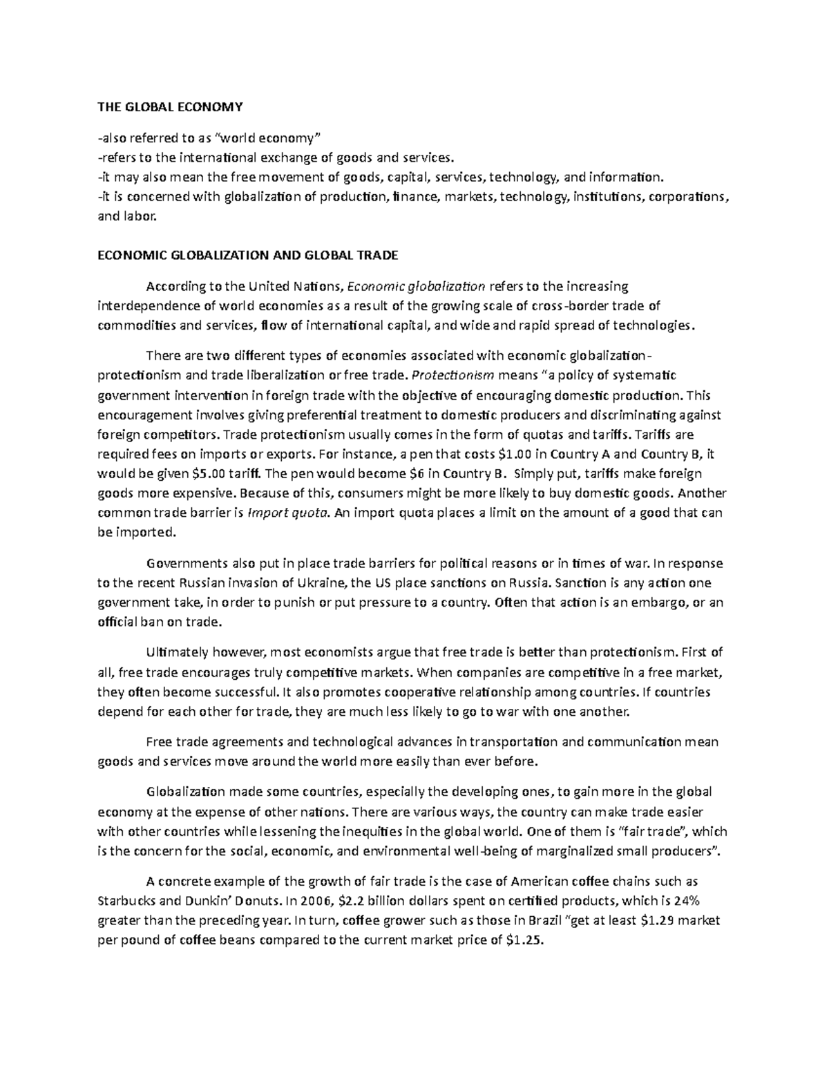 Lesson-6-1 - Lesson-6-1 - THE GLOBAL ECONOMY also referred to as “world ...