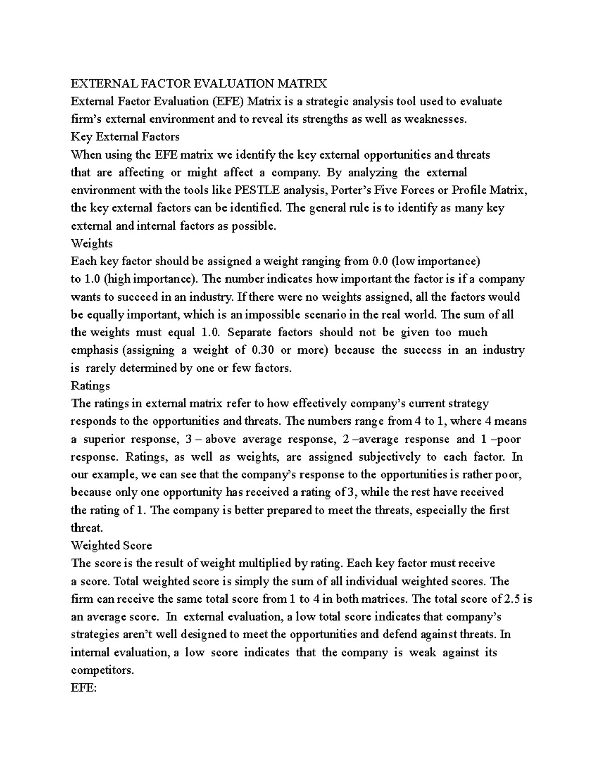 Business Strategy - Tutorial work - EXTERNAL FACTOR EVALUATION MATRIX ...