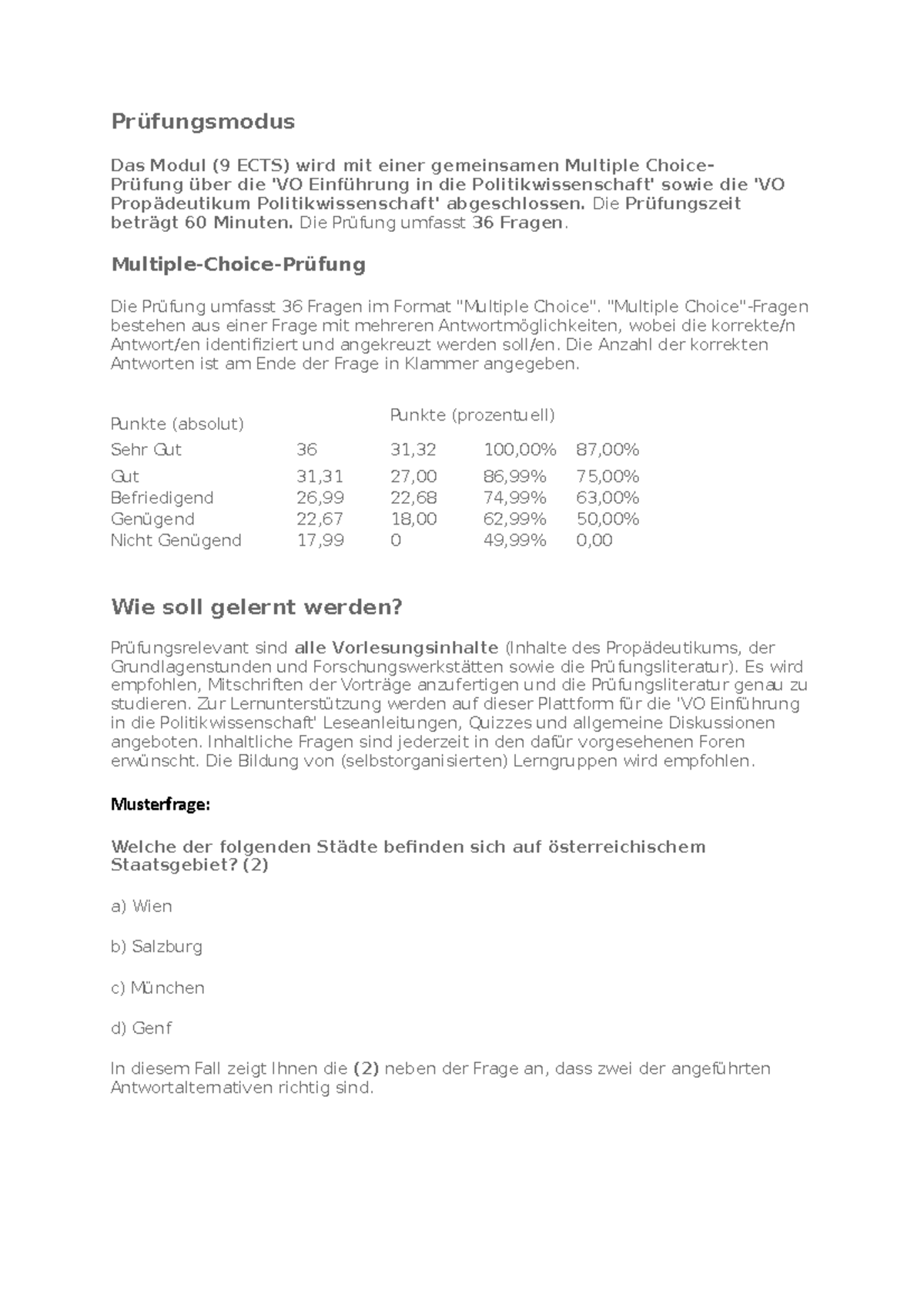 Allgemeine Informationen rund um die Prüfung - Prüfungsmodus Das Modul ...