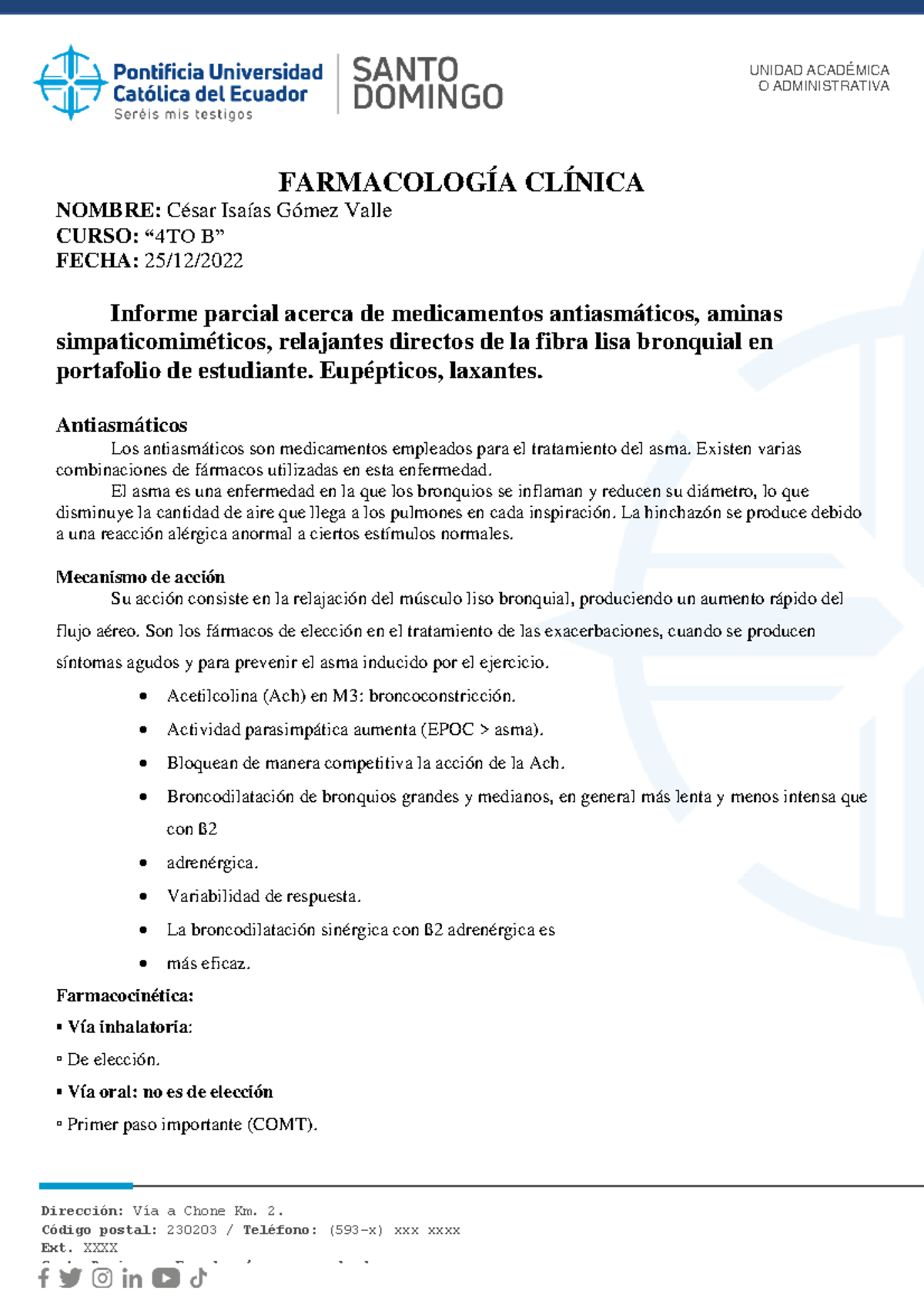 Informe Parcial - APUNTES DE MEDICINA - O ADMINISTRATIVA Dirección: Vía ...