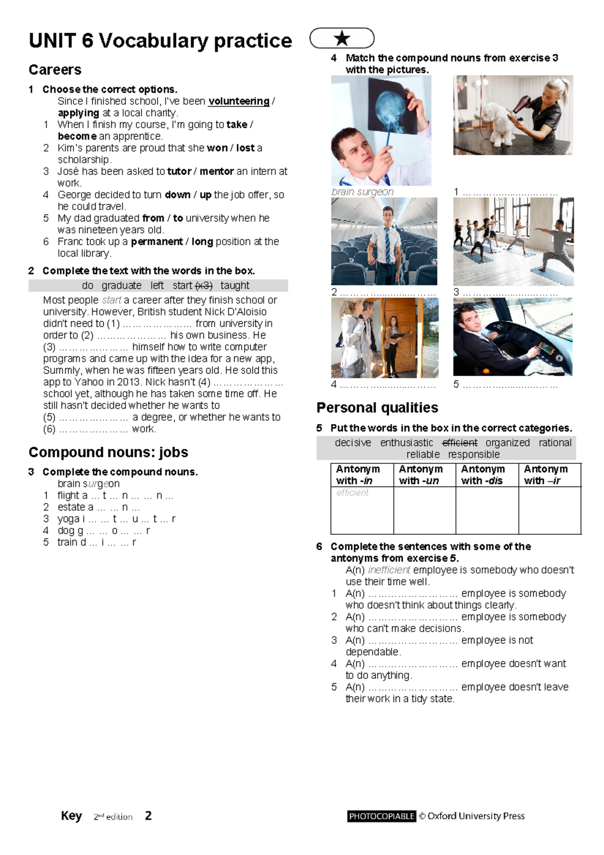 Key2e L2 worksheets vocabulary unit 6 1star - UNIT 6 Vocabulary ...