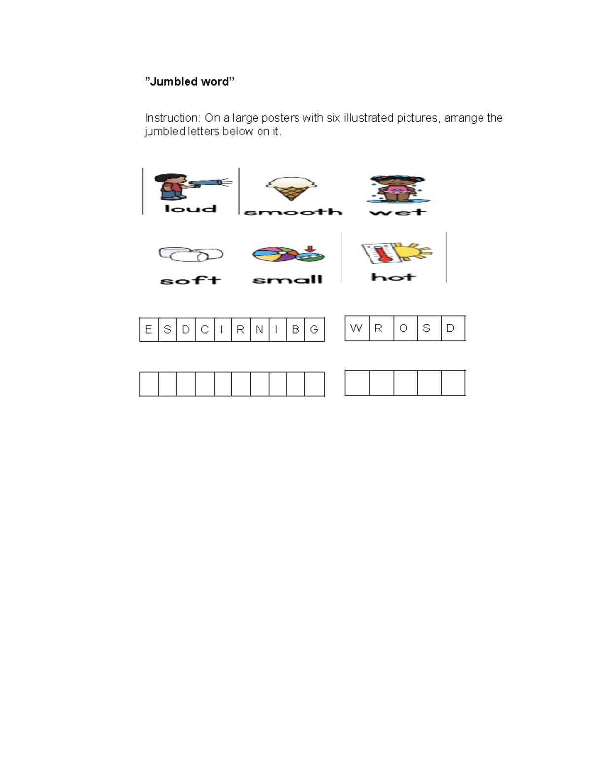 Jumbled word - nonr - BSED - English - ”Jumbled word” Instruction: On a ...