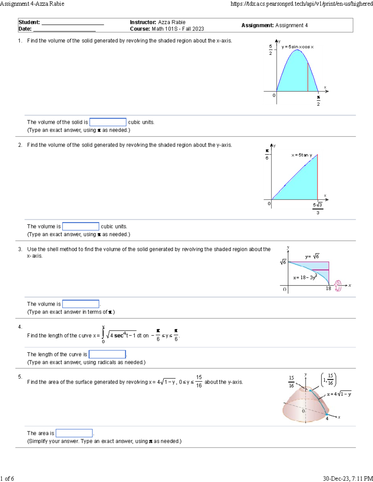 Assignment 4 Math 101 - 0110 - 1. 2. 3. 4. 5. Student: _____________________ Date: - Studocu