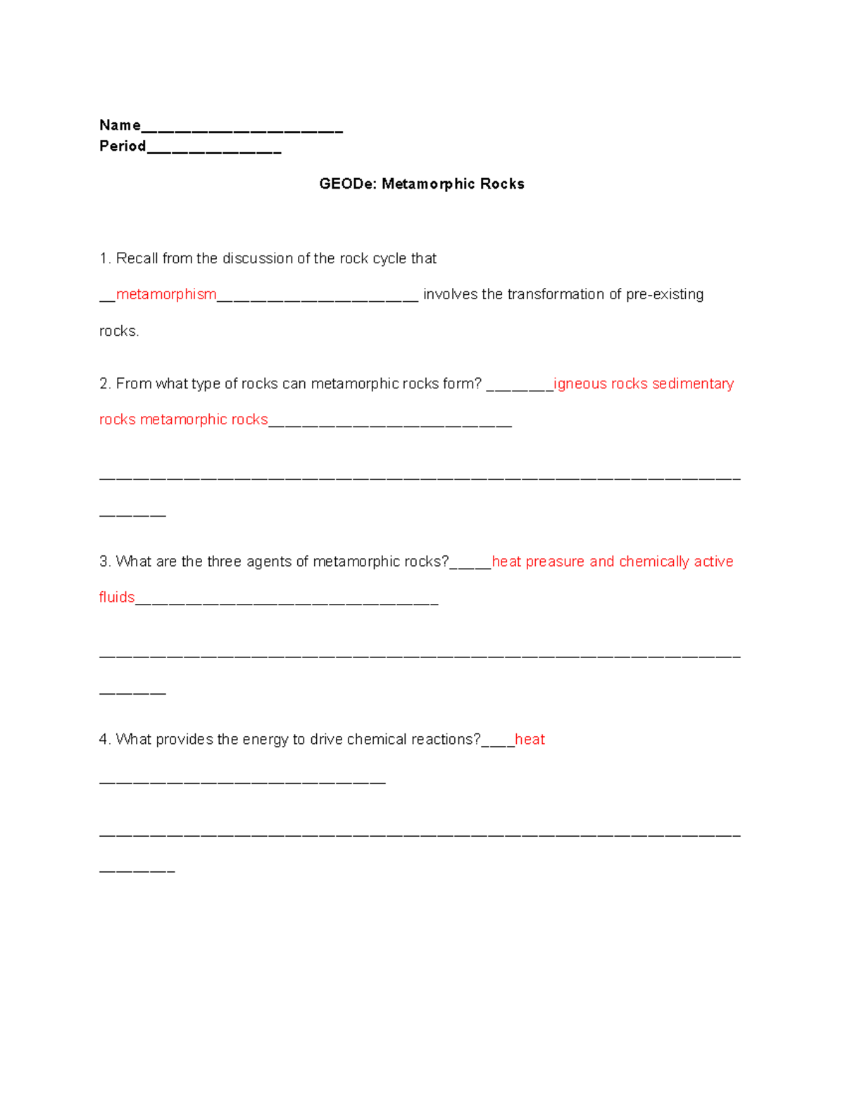 Metamorpic rocks - notes - Name________________________ Period ...