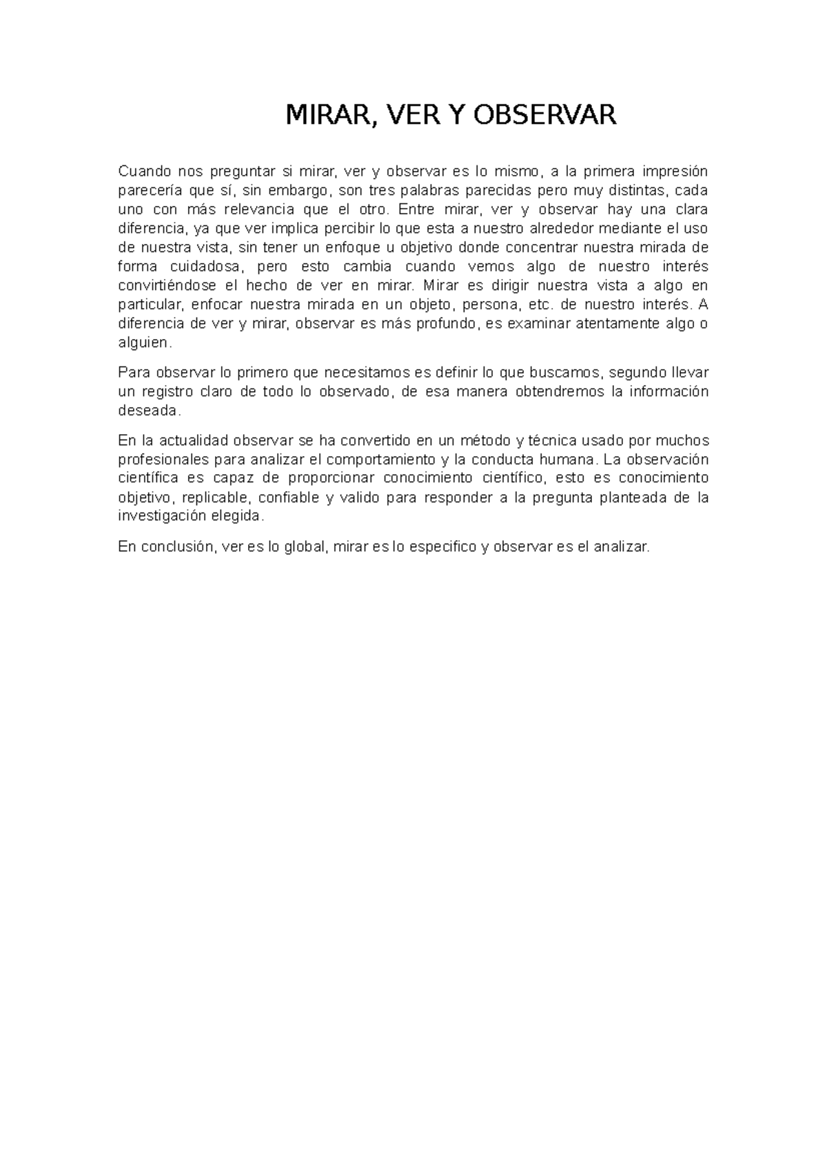 Mirar, VER Y Observar, observación del comportamiento - MIRAR, VER Y ...