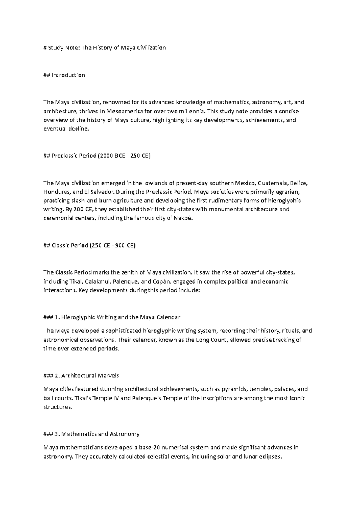 History of Mayan Culture - Study Note: The History of Maya Civilization ...