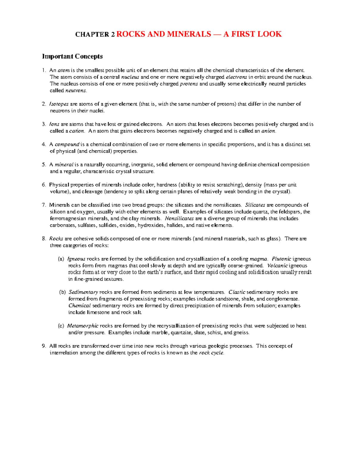 Ch02 Rocks and Minerals A first look - CHAPTER 2 ROCKS AND MINERALS — A ...