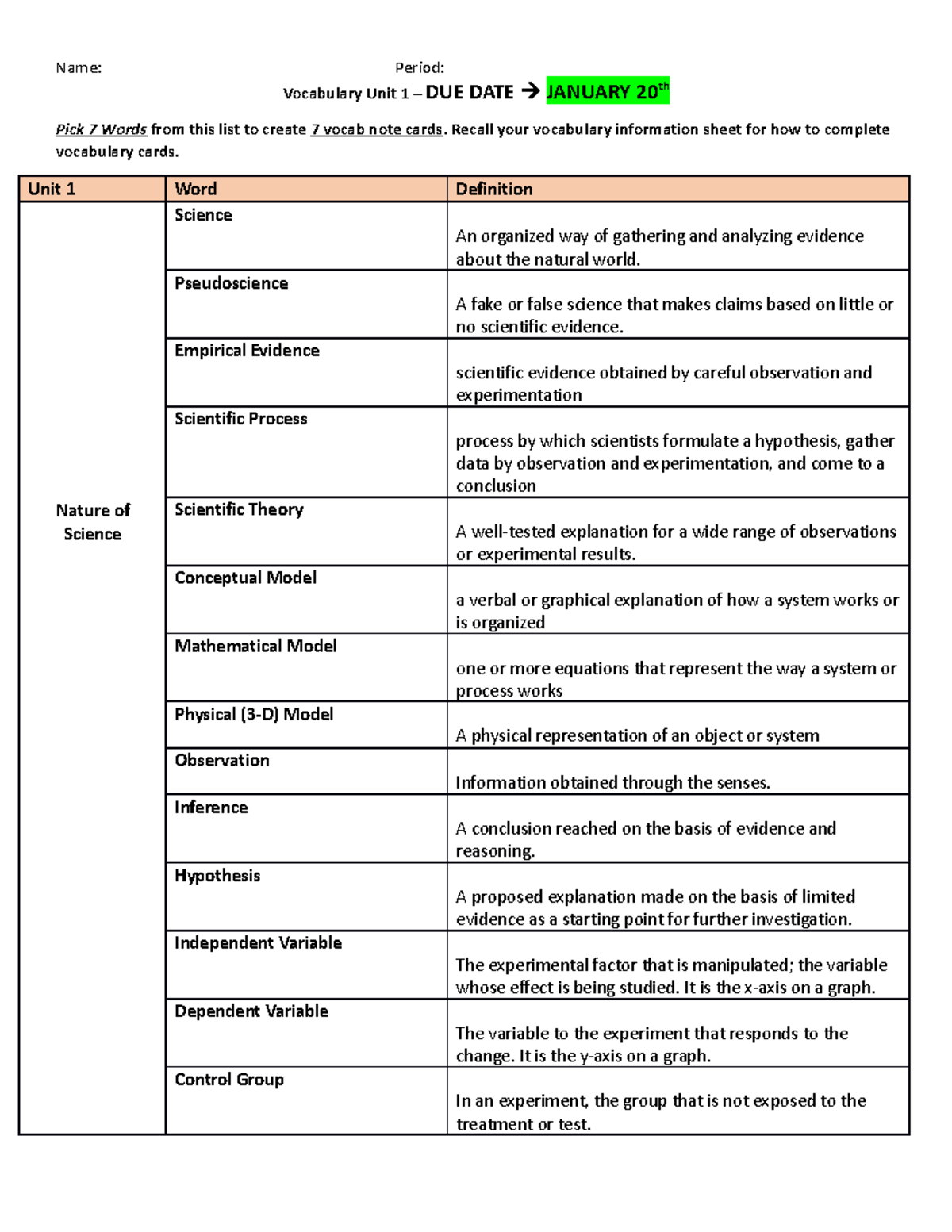 Marine Science Vocab filled - Vocabulary Unit 1 – DUE DATE JANUARY 20 ...
