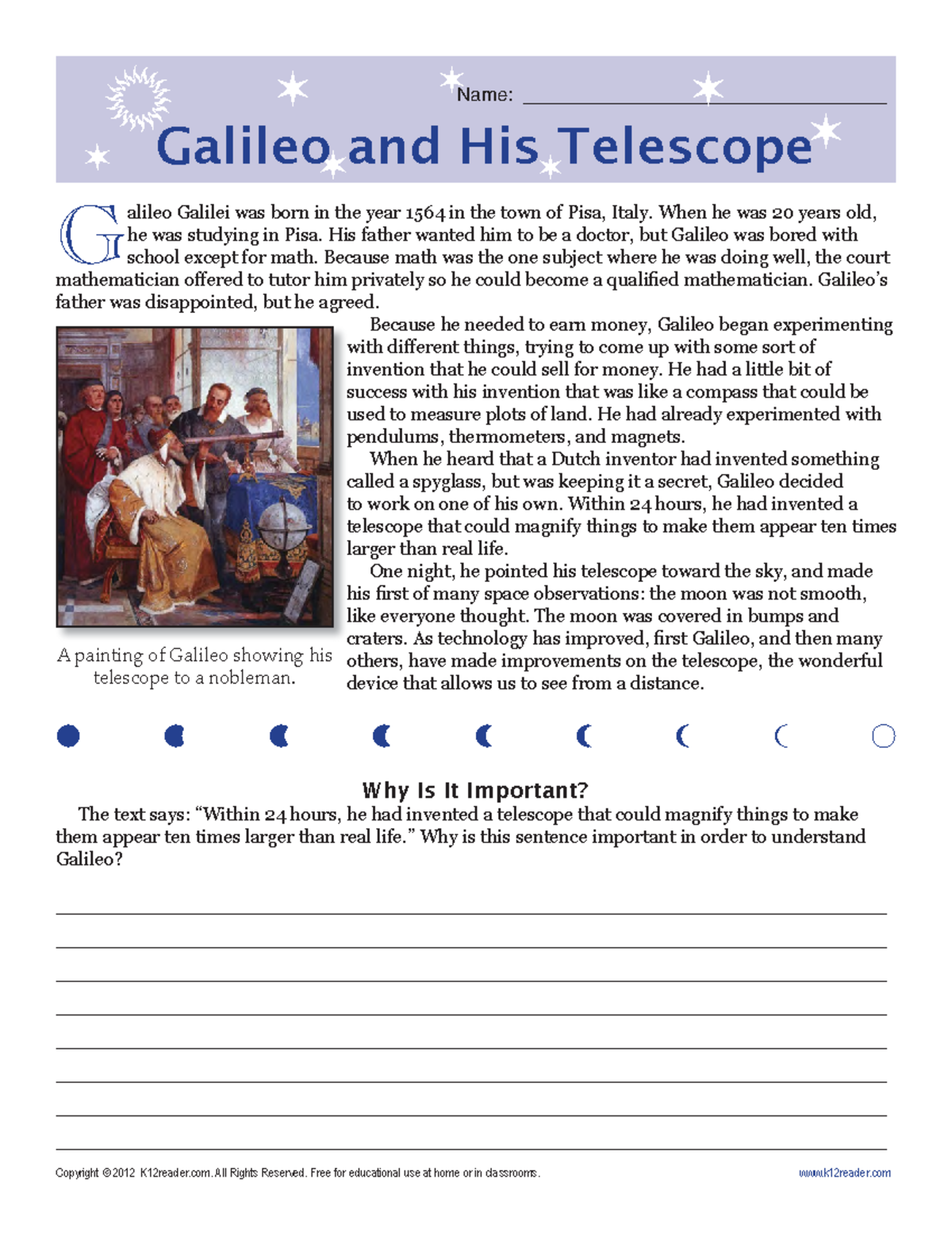 GR6 Galileo And His Telescope - Copyright © 2012 K12reader. All Rights ...