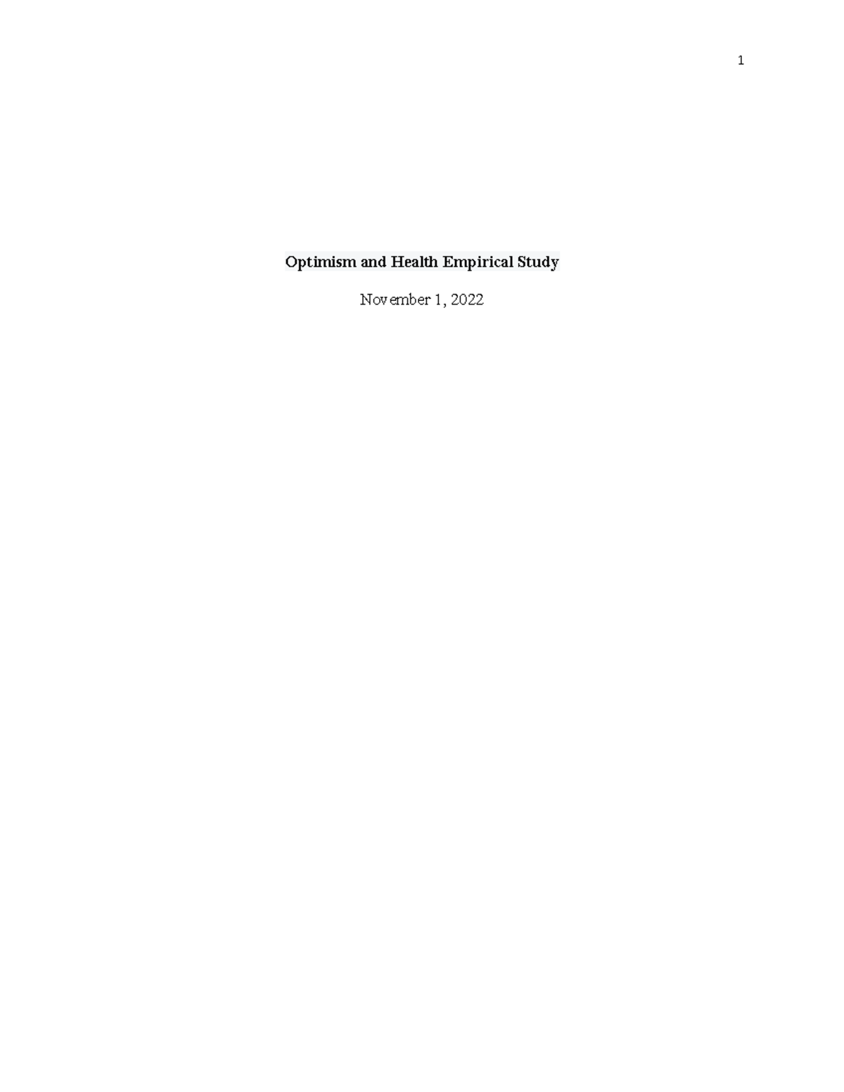Final Emperical Paper - Optimism and Health Empirical Study November 1 ...