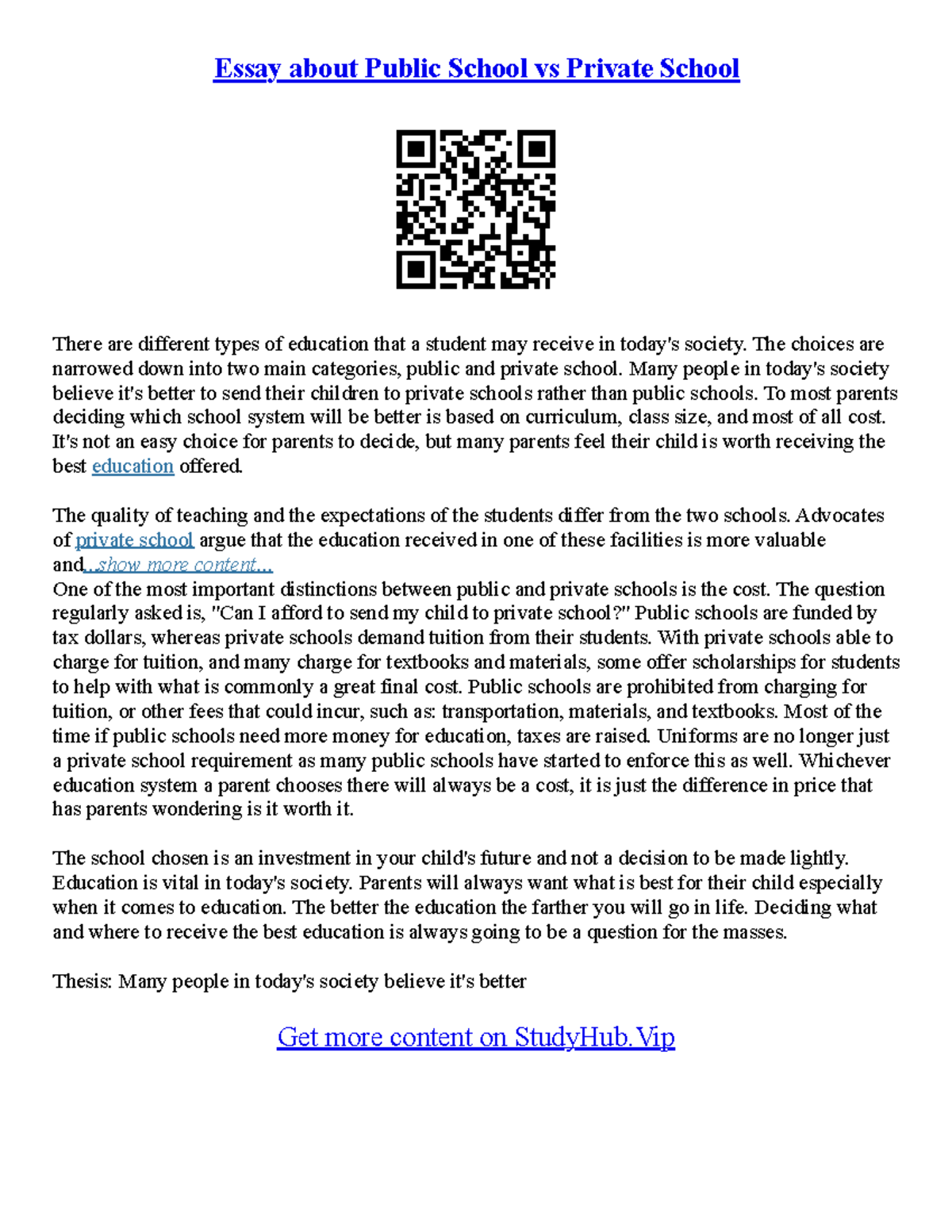 Essay On School - Essay about Public School vs Private School There are ...