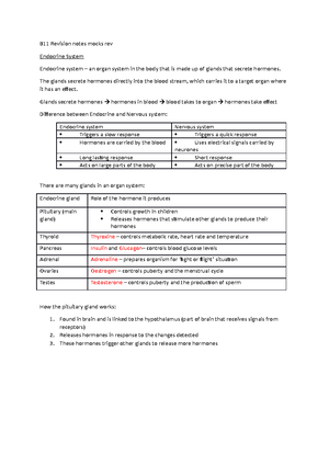 B10 Revision notes - GCSE biology - B10 Revision Homeostasis ...