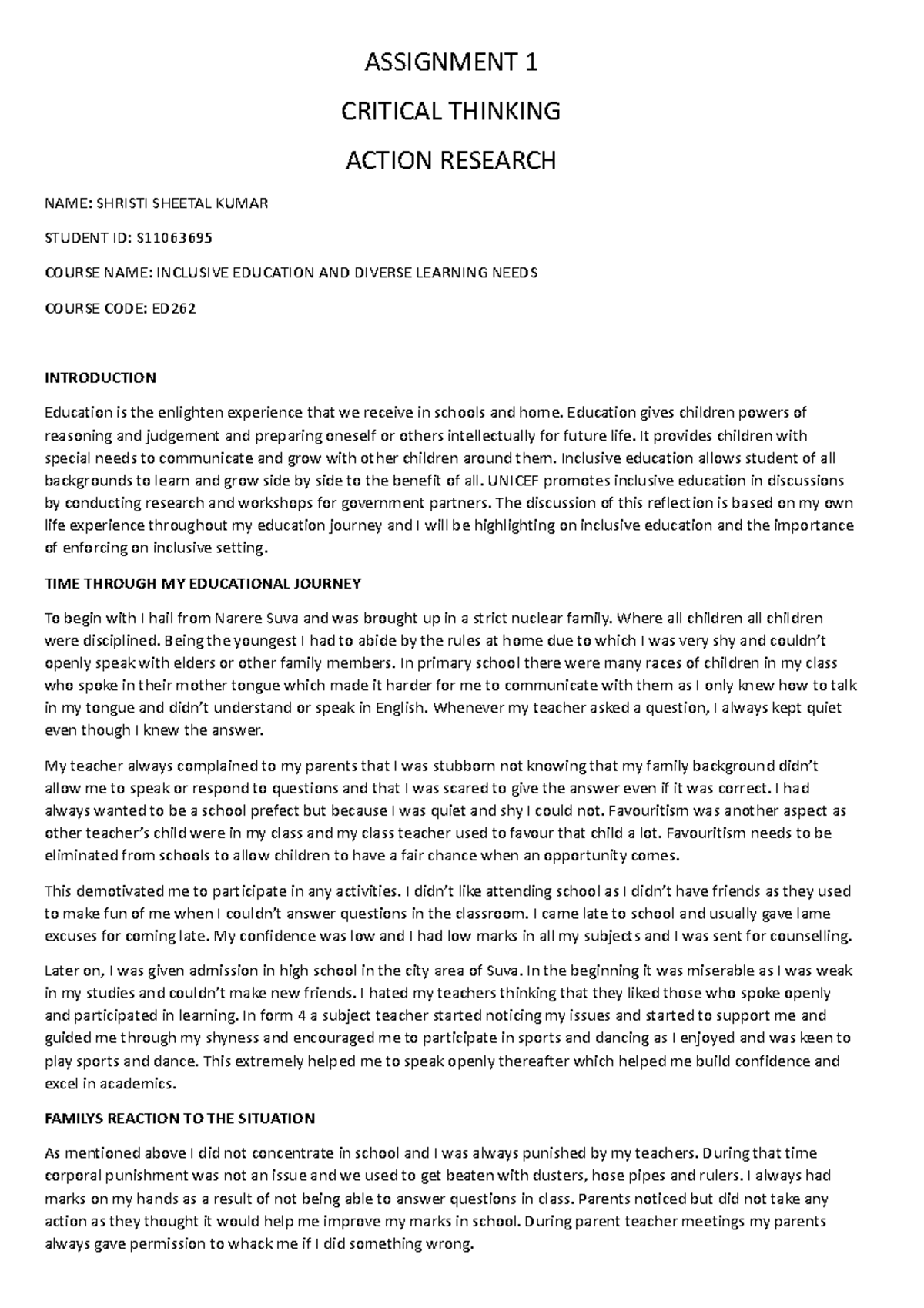 Assignment 1 - Assignmet CS150 - ASSIGNMENT 1 CRITICAL THINKING ACTION RESEARCH NAME: SHRISTI ...