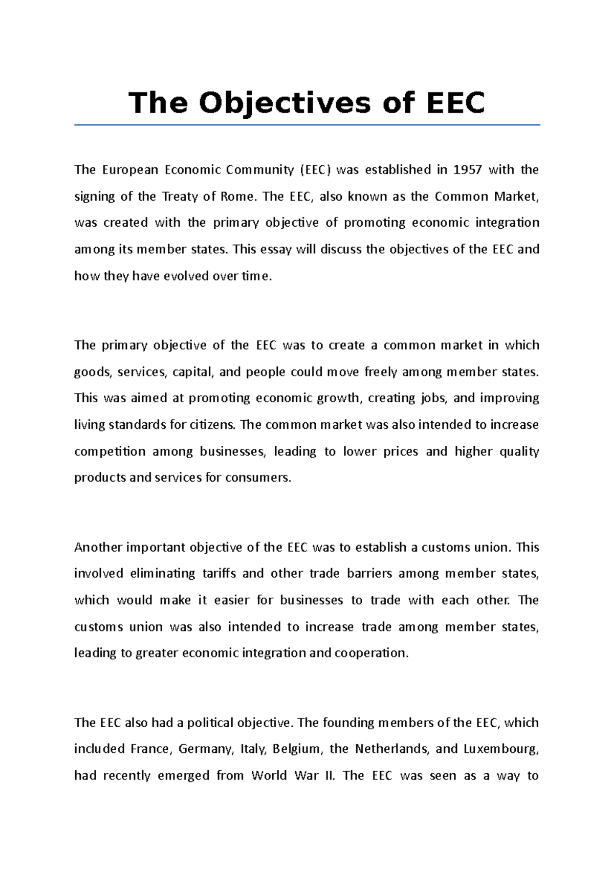 Note on The Objectives of EEC - The Objectives of EEC The European ...
