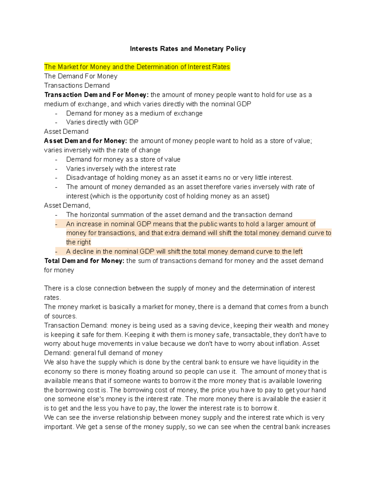 ECON Chapter 15 - notes from class in detail - Interests Rates and ...