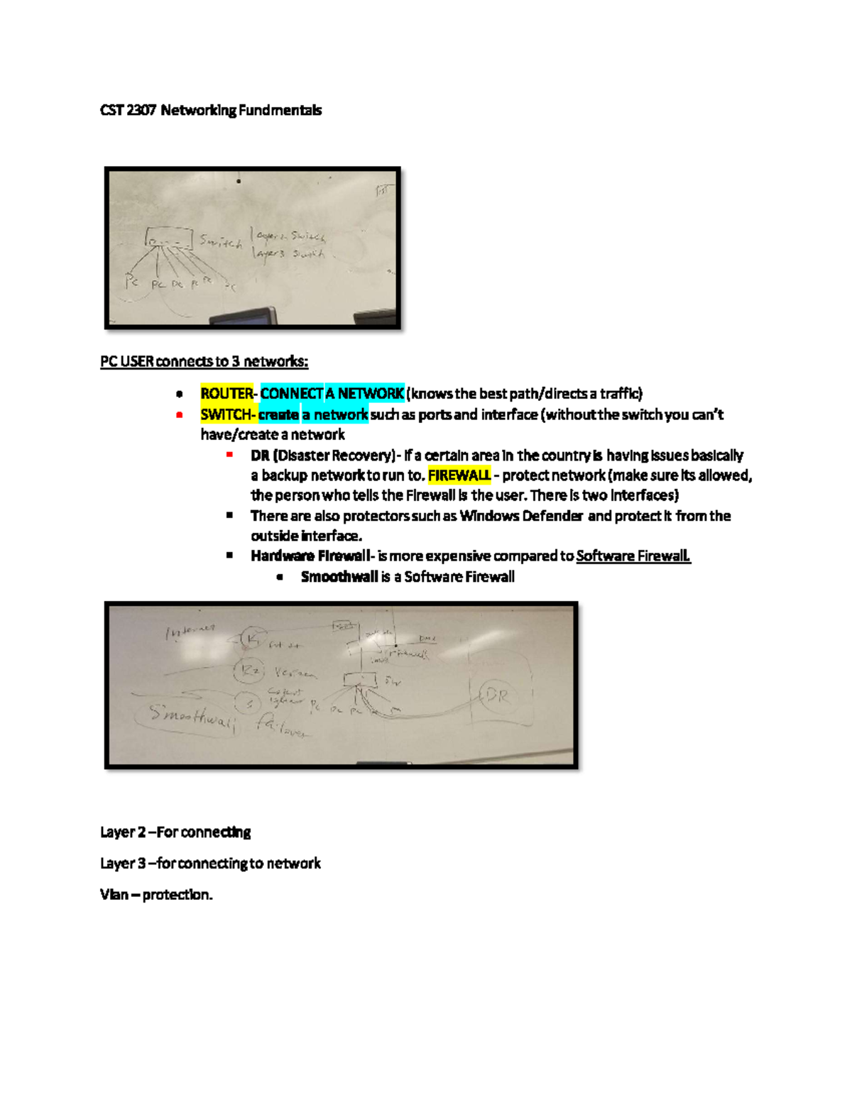 CST 2307 Study Sheet CH1 to 3-Tena - CST 2307 Networking Fundmentals Switch cayer 2 Switch ...