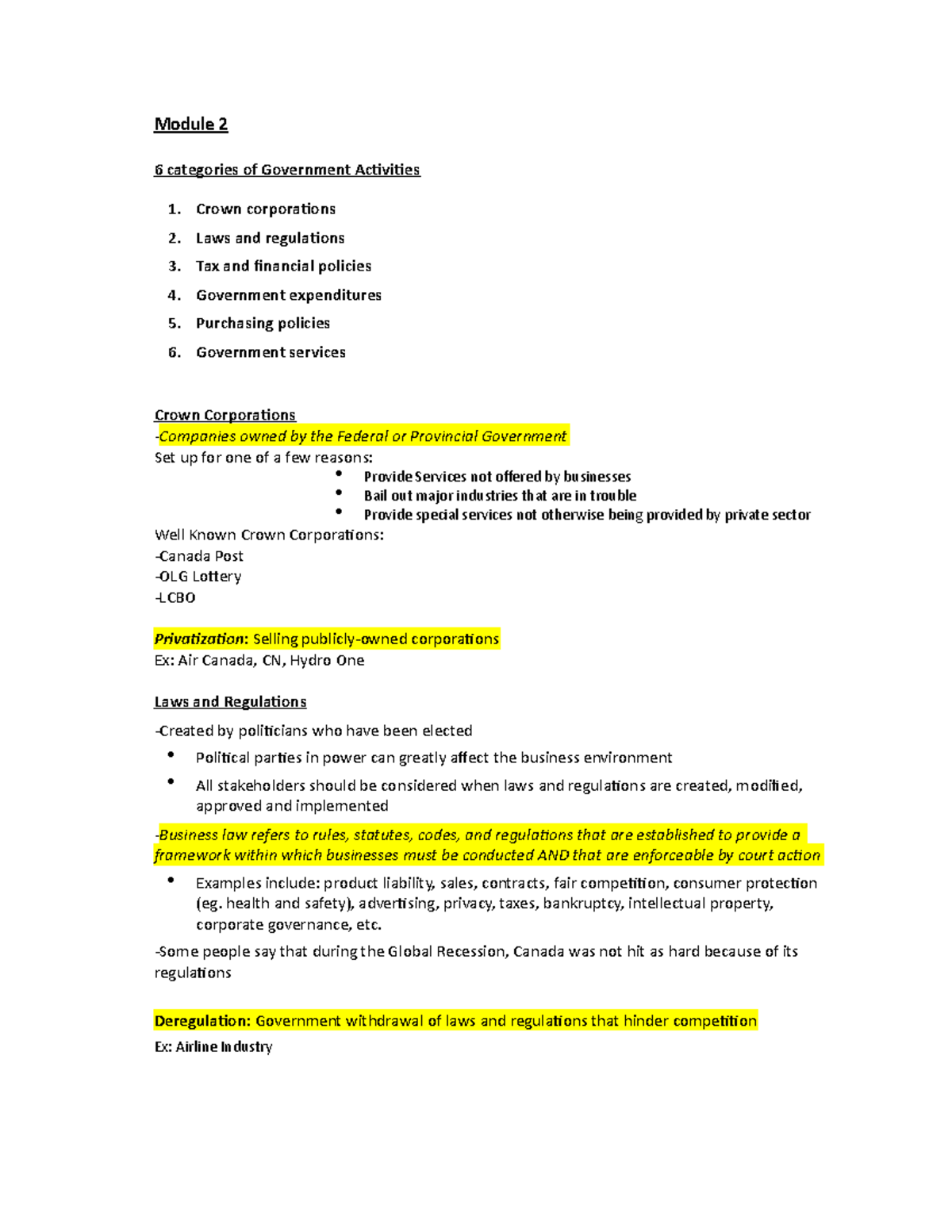 Module 2 Lecture Notes - Module 2 6 categories of Government Activities ...