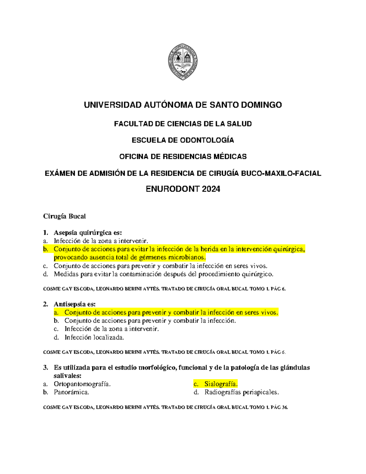 Enurm-ODO 2024 DE Maxilo Facial - UNIVERSIDAD AUTÓNOMA DE SANTO DOMINGO ...