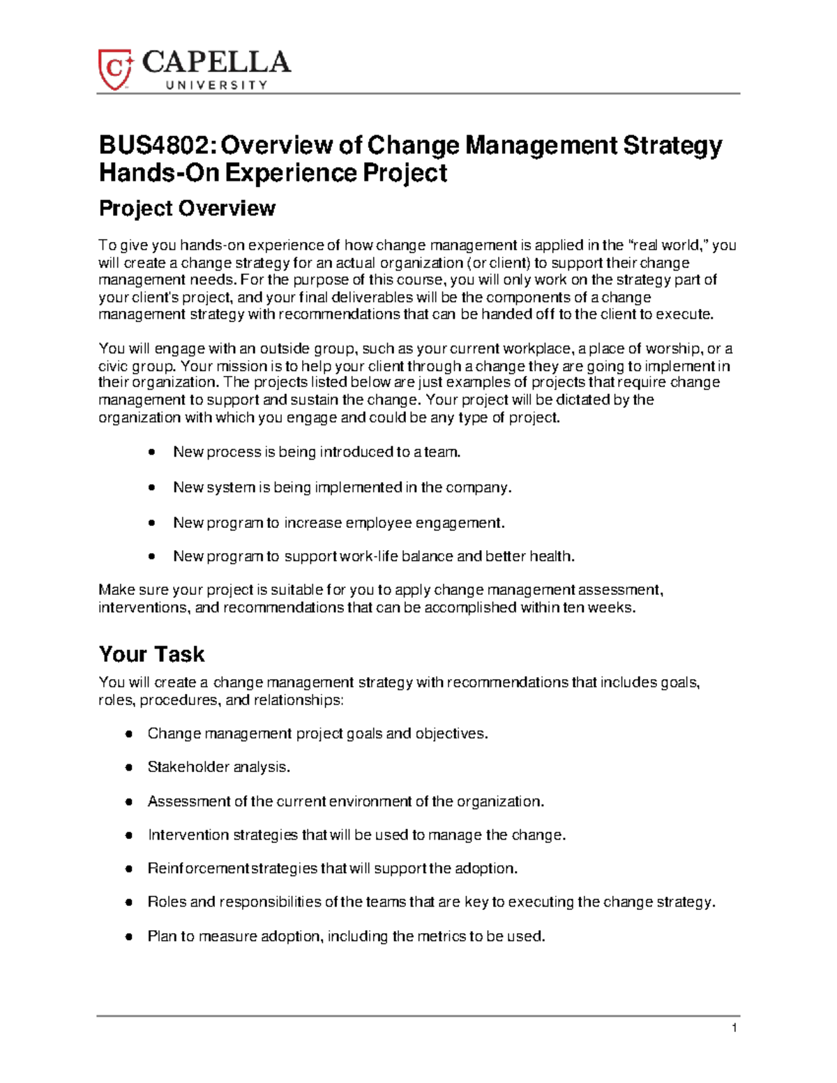 Cf overview change management hands on project - 1 BUS4802: Overview of ...