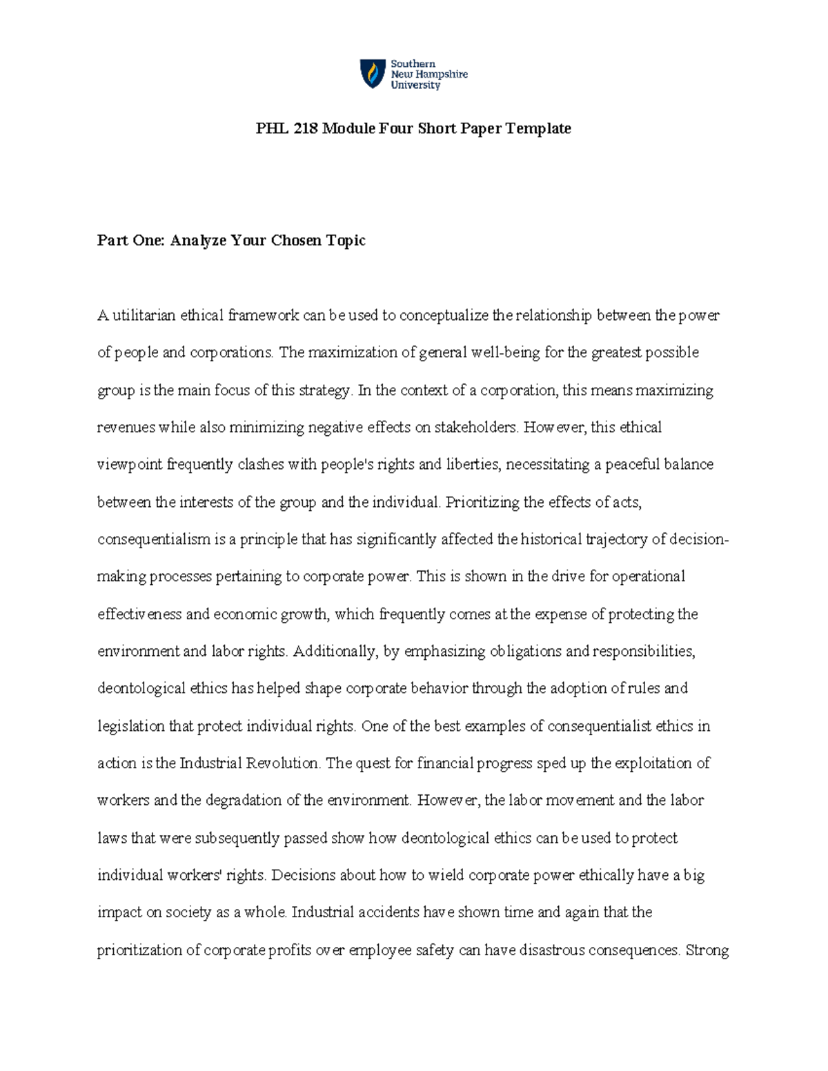 PHL 218 Module Four Short Paper Assignment - PHL 218 Module Four Short ...