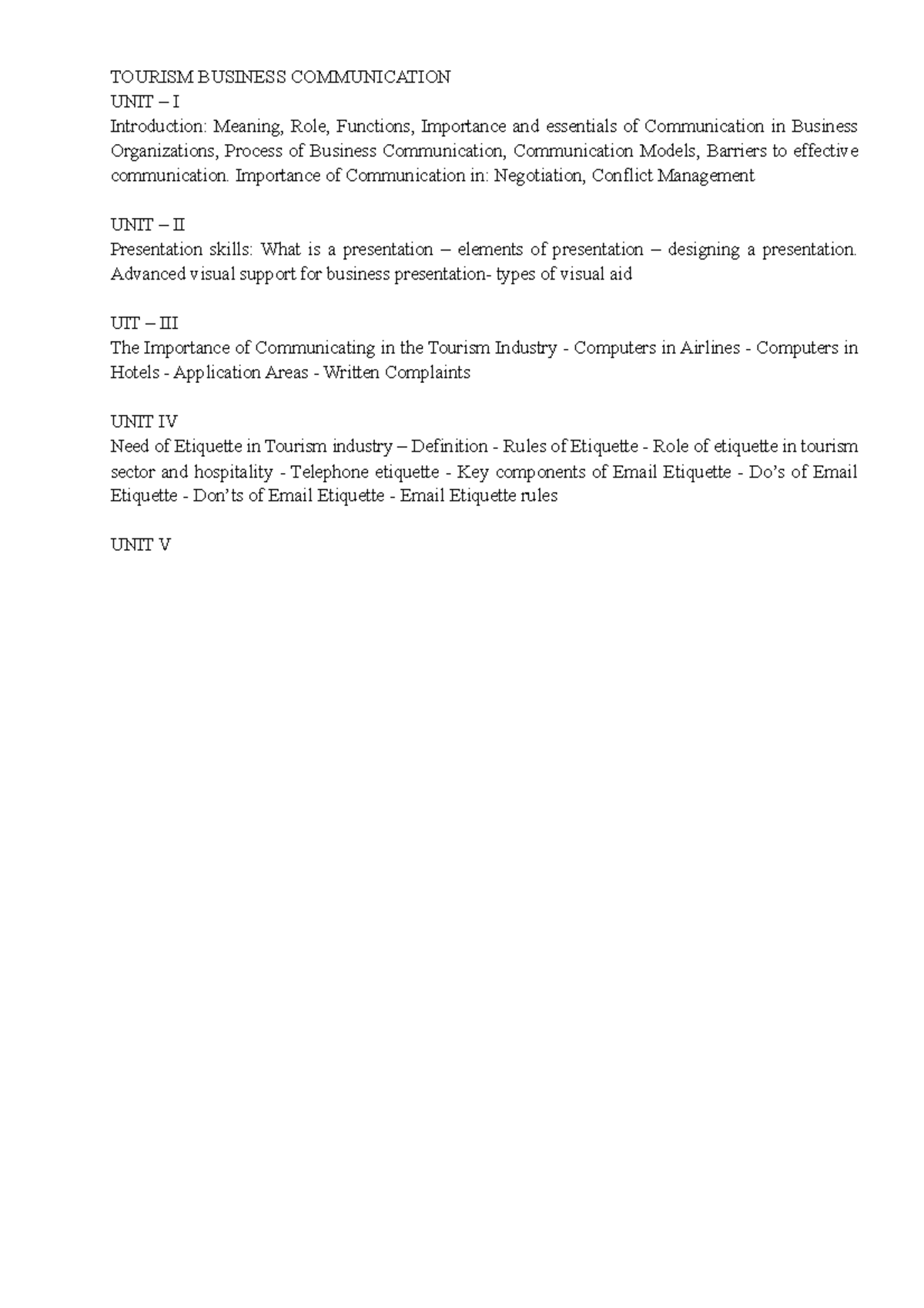 Tourism Business Communication - TOURISM BUSINESS COMMUNICATION UNIT ...