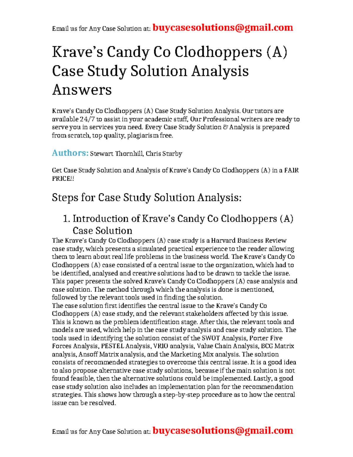 Case Solution Krave's Candy Co Clodhoppers (A) - Krave’s Candy Co ...