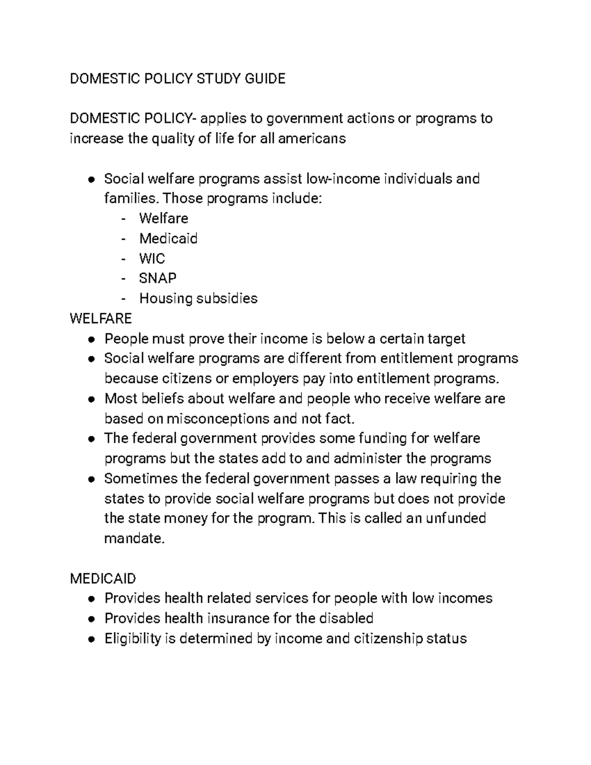 Domestic Policy Study Guide part 1 - DOMESTIC POLICY STUDY GUIDE ...