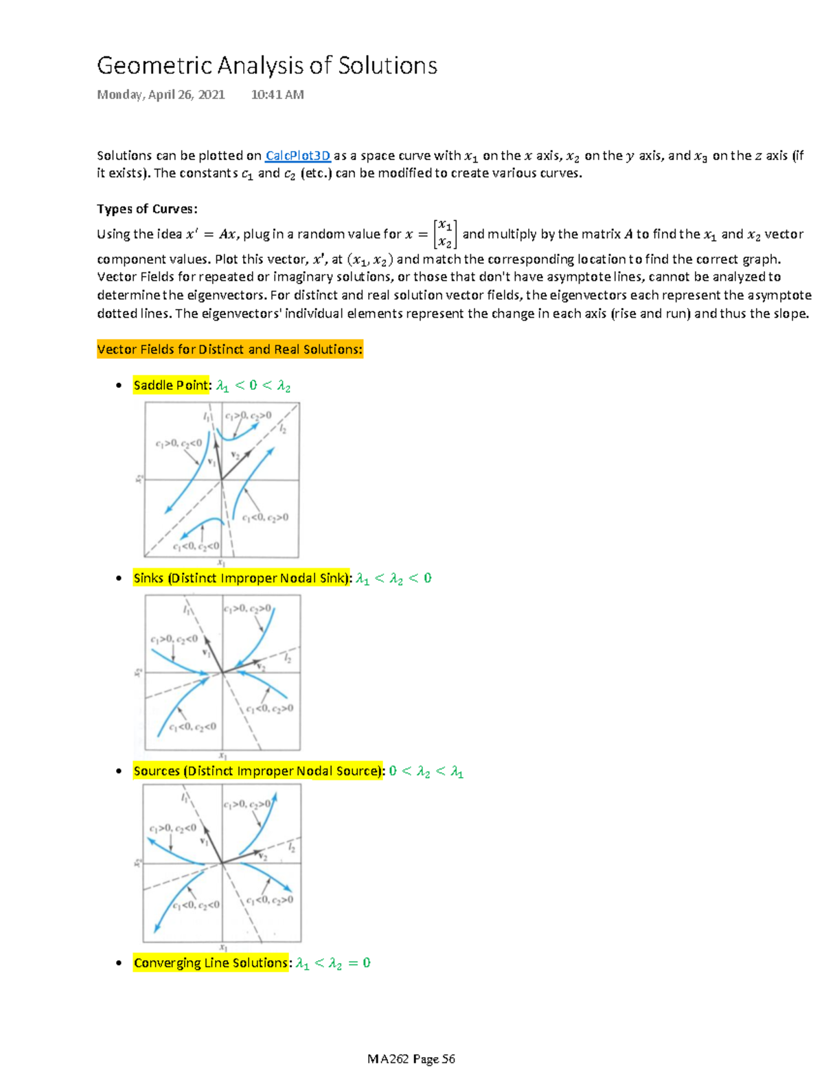 Geometric Analysis of Solutions - Solutions can be plotted on it exists ...