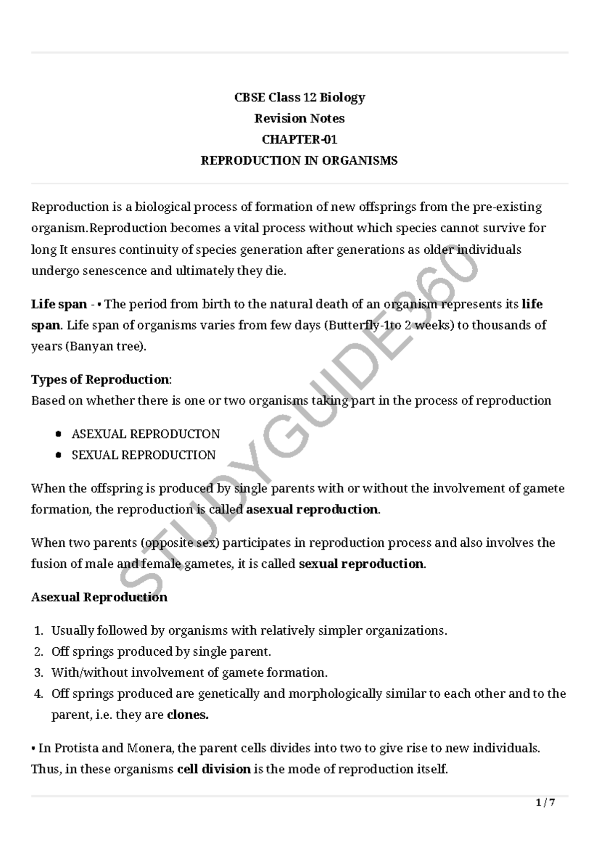 12 biology notes ch01 reproductions in organisms - CBSE Class 12 ...