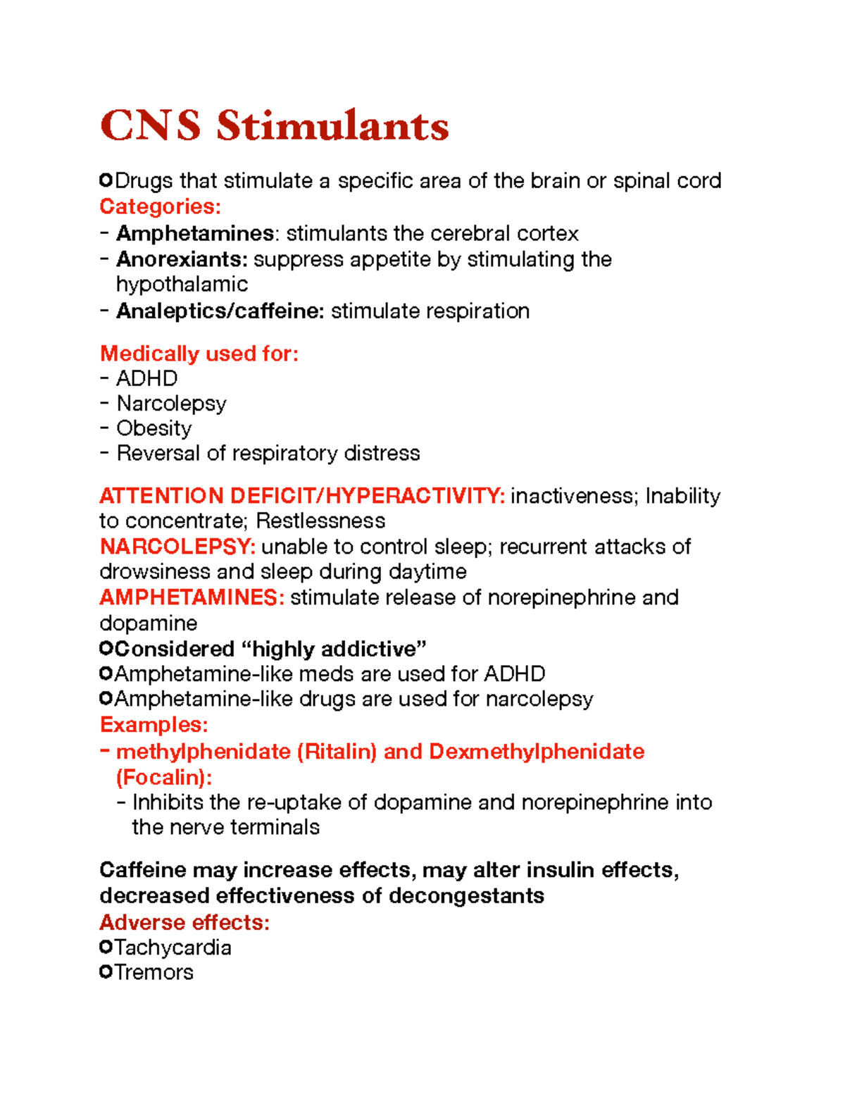 CNS Stimulants - CNS Stimulants Drugs that stimulate a specific area of ...