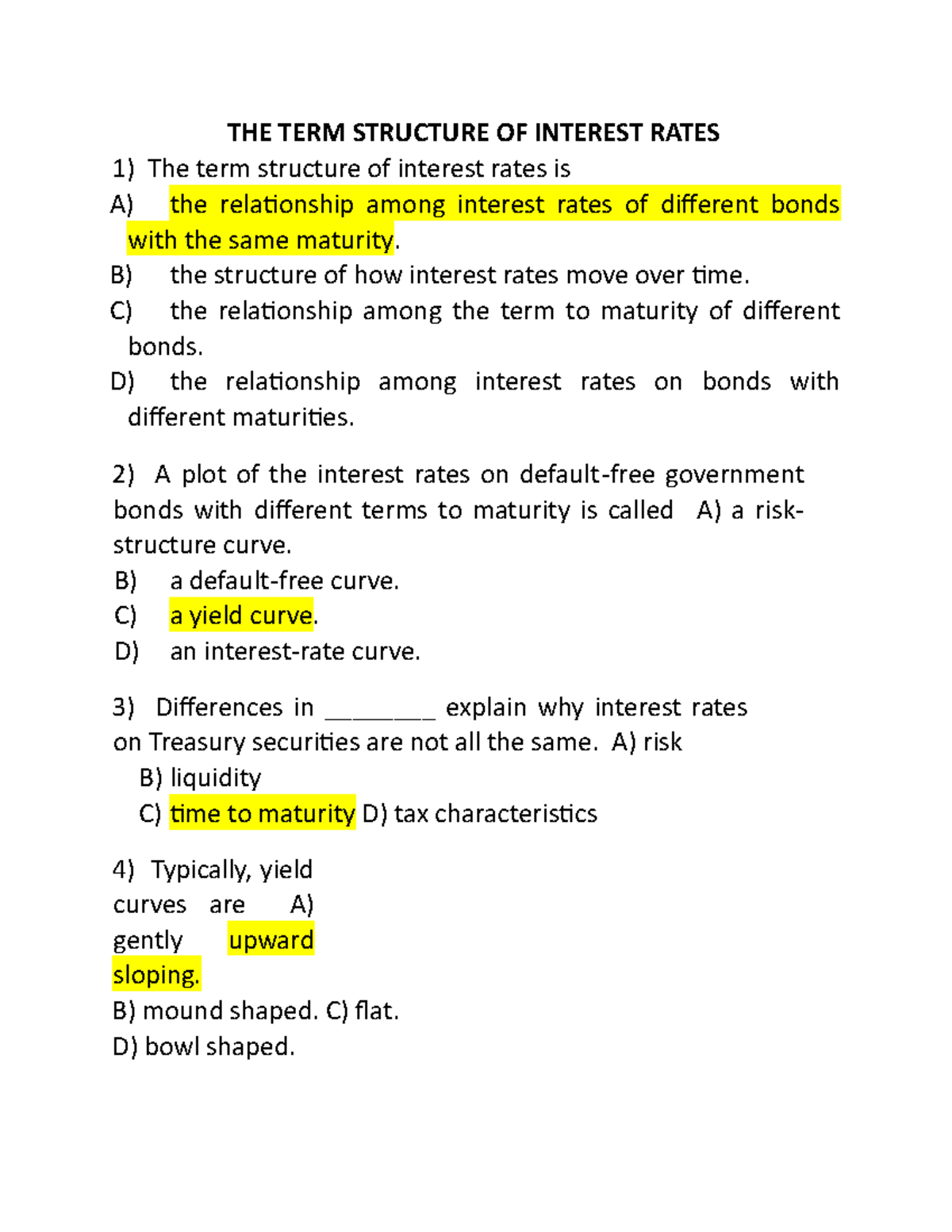Revision Term structure of IR Q - THE TERM STRUCTURE OF INTEREST RATES ...