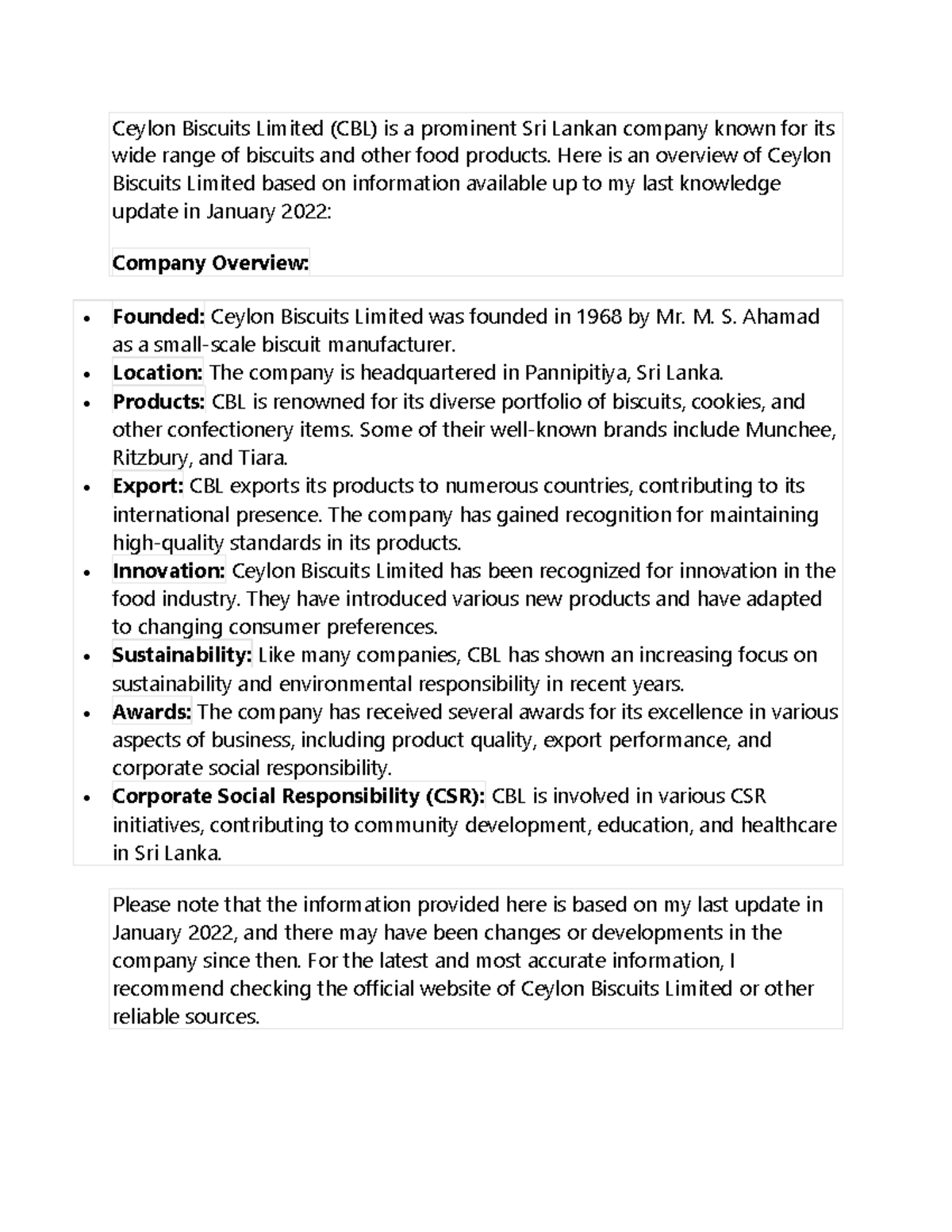 Ceylon Biscuits Limited - Here is an overview of Ceylon Biscuits ...