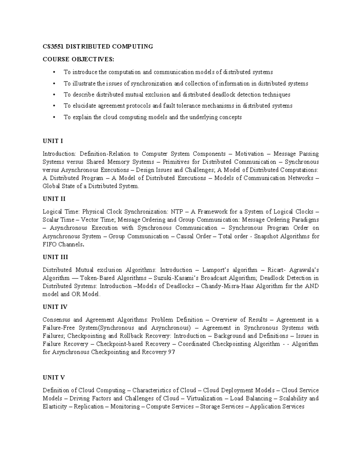 Distributed Computers Materials - CS3551 DISTRIBUTED COMPUTING COURSE OBJECTIVES: To introduce ...