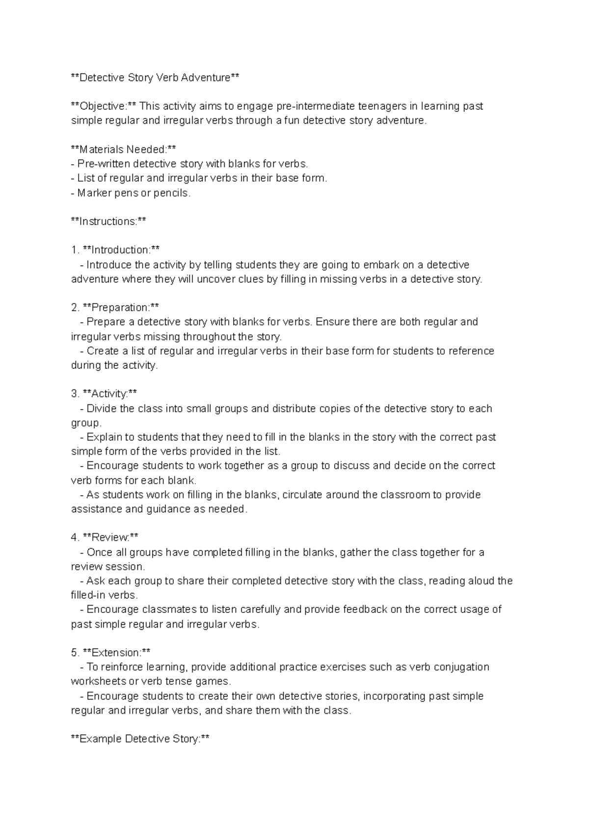 Detective Story Verb Adventure - Detective Story Verb Adventure ...