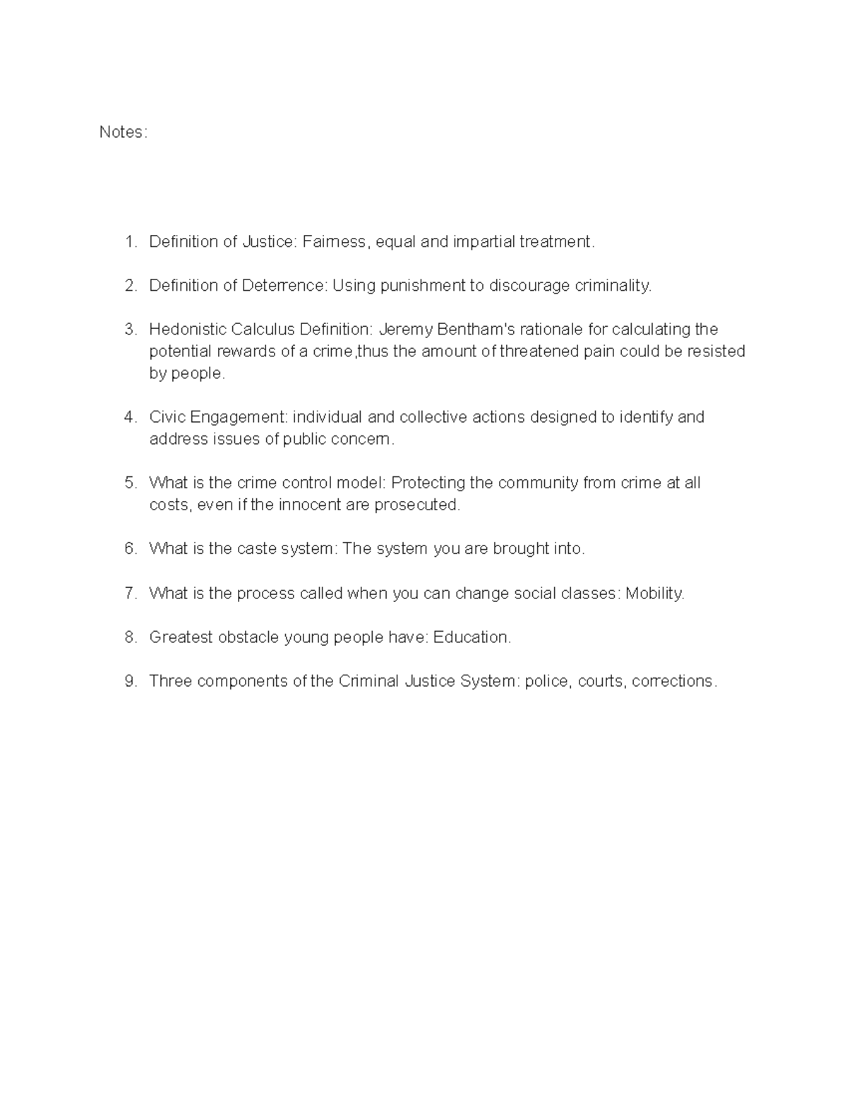 Criminal Justice Part 1 Notes - Notes: Definition of Justice: Fairness ...