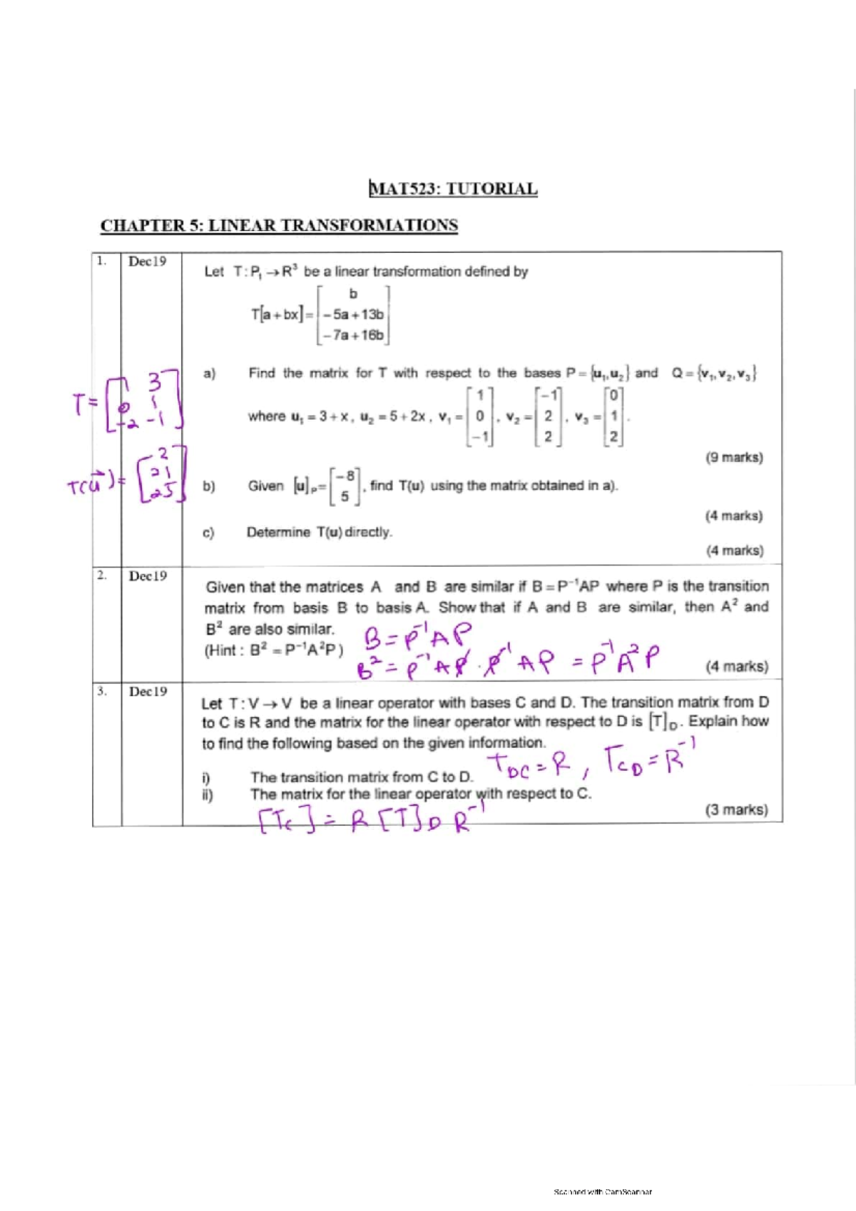 MAT523 Tutorial Chapter 5 - Linear algebra ii - Studocu