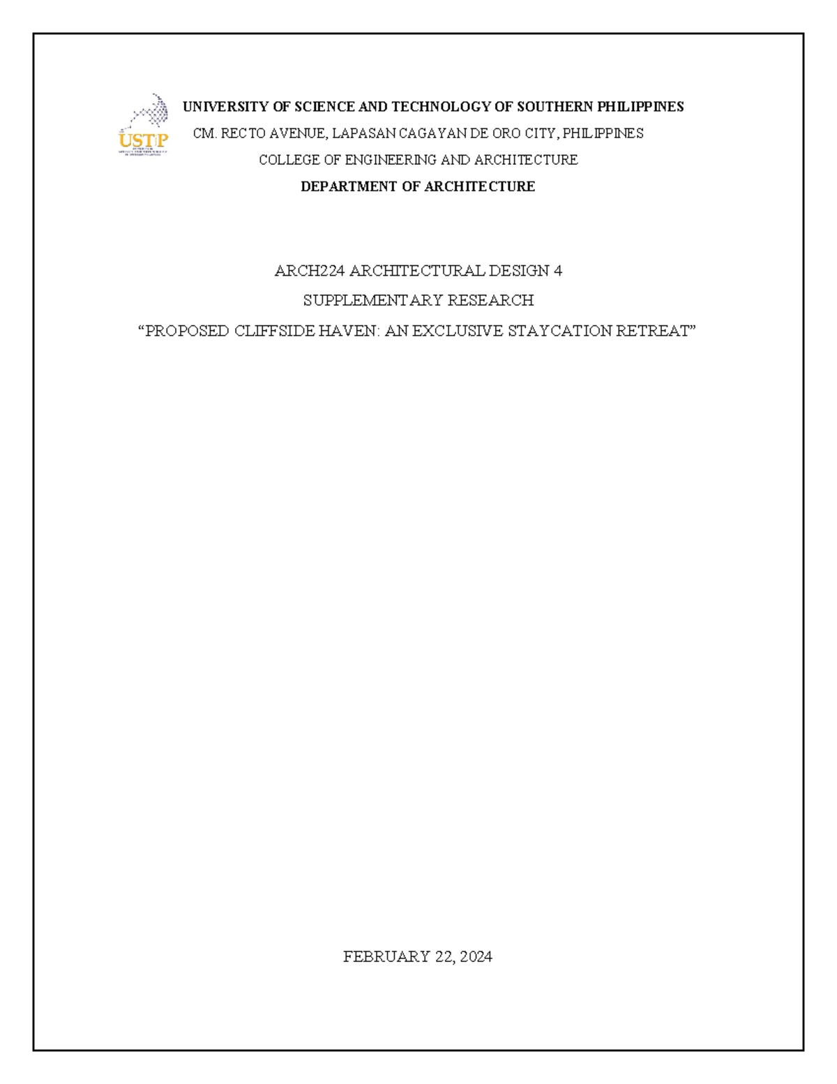 Supplementary Research - UNIVERSITY OF SCIENCE AND TECHNOLOGY OF SOUTHERN PHILIPPINES CM. RECTO ...