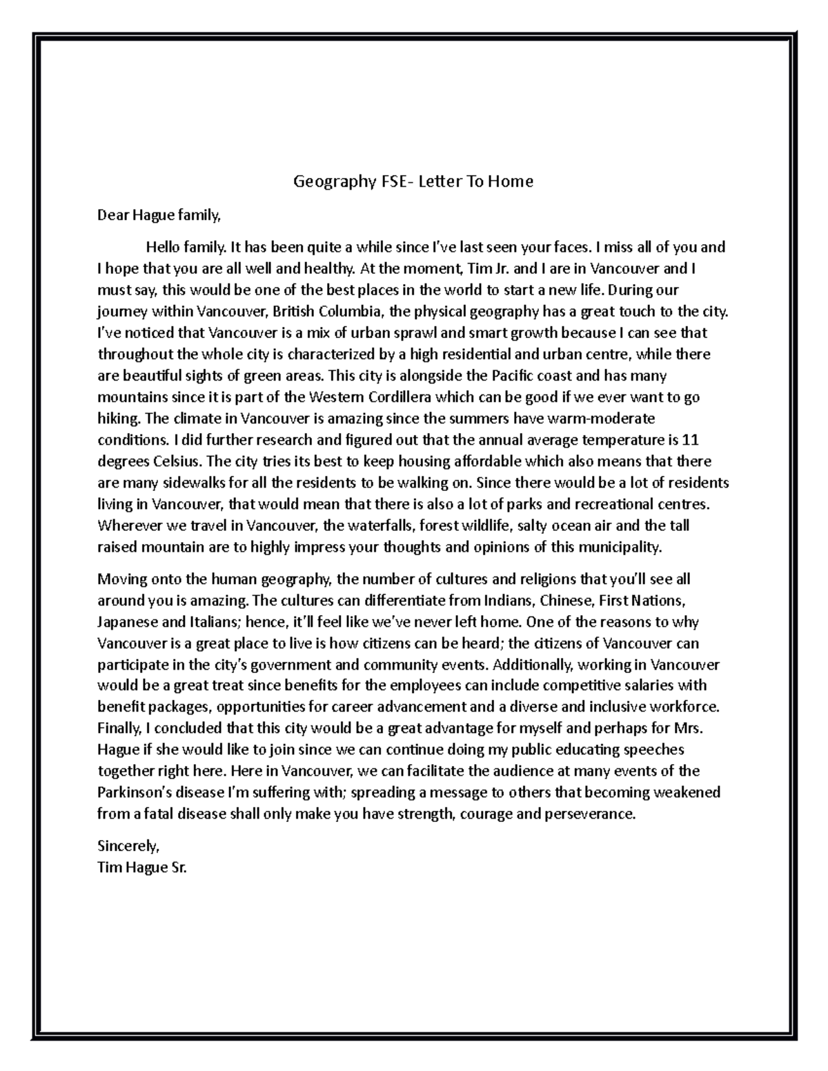 Geography FSE- Letter to Home - Geography FSE- Letter To Home Dear ...