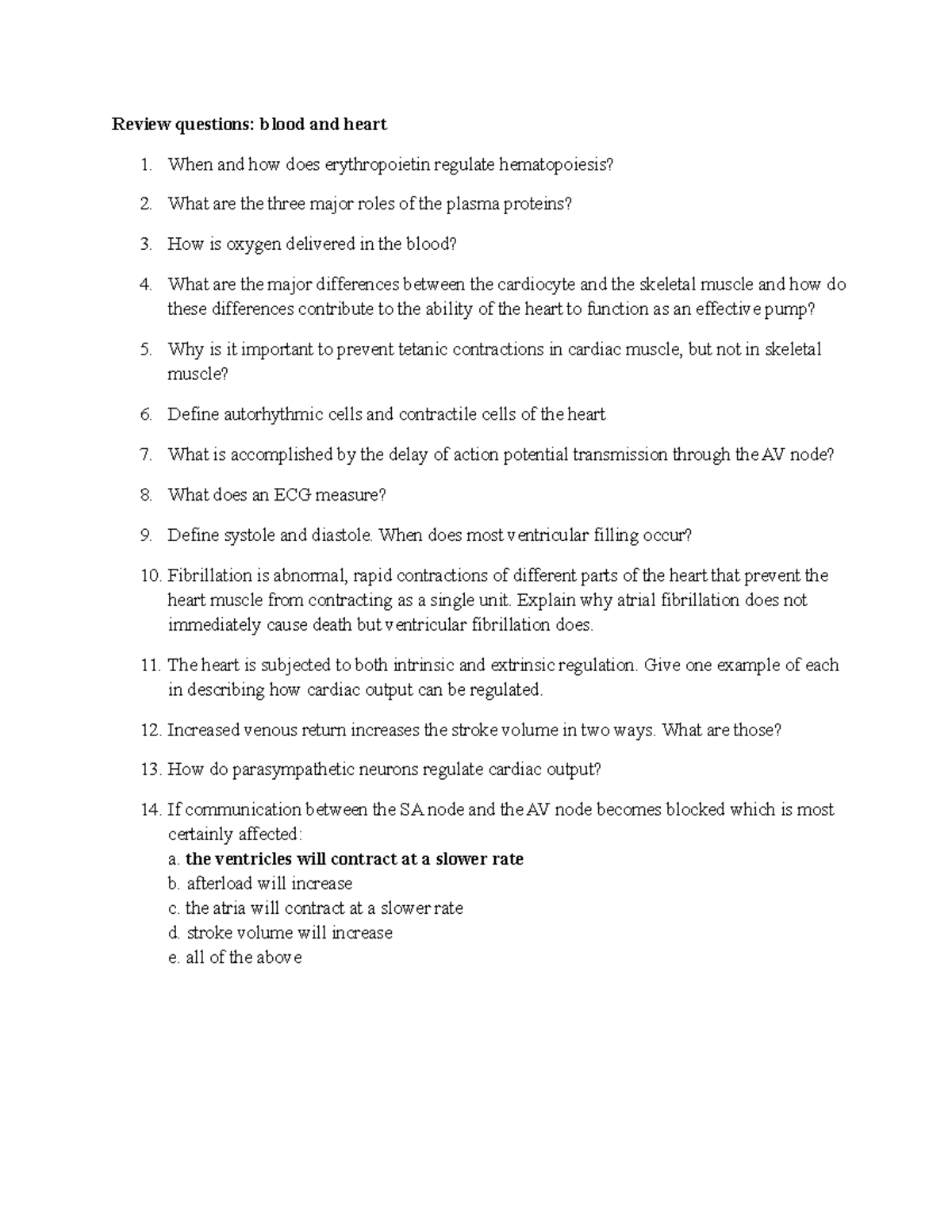 14- Blood and heart Study guide key - Review questions: blood and heart ...