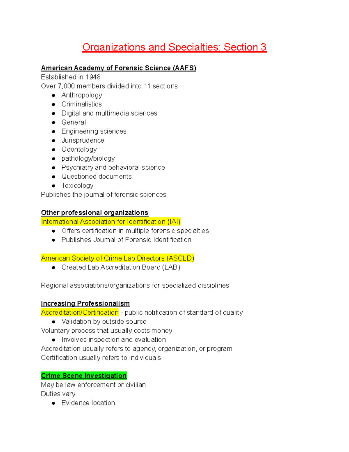 Section 3: Organizations and Specialities - Organizations and ...