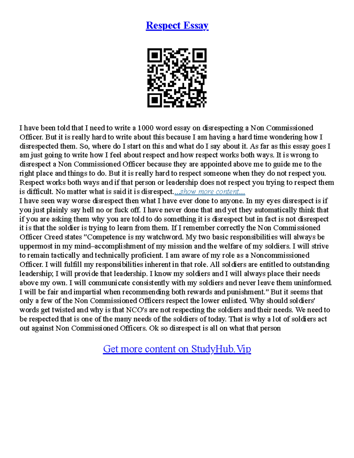 Essay On Respect - Respect Essay I have been told that I need to write ...