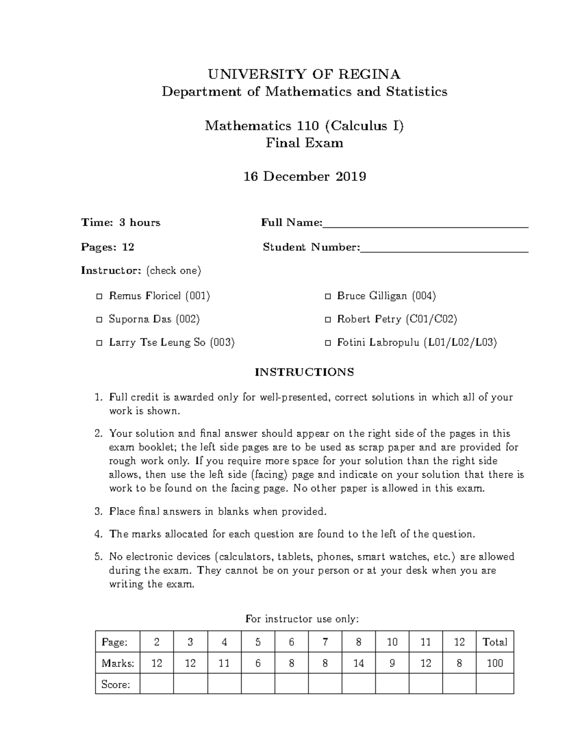 This is fake fake fake - UNIVERSITY OF REGINA Department of Mathematics ...