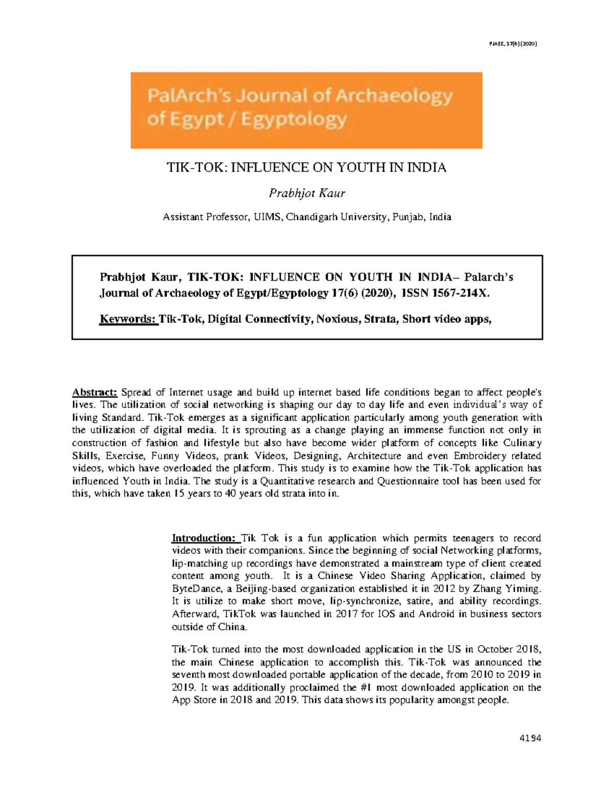 1658-Article Text-3210-1-10-202012 04 - TIK-TOK: INFLUENCE ON YOUTH IN ...